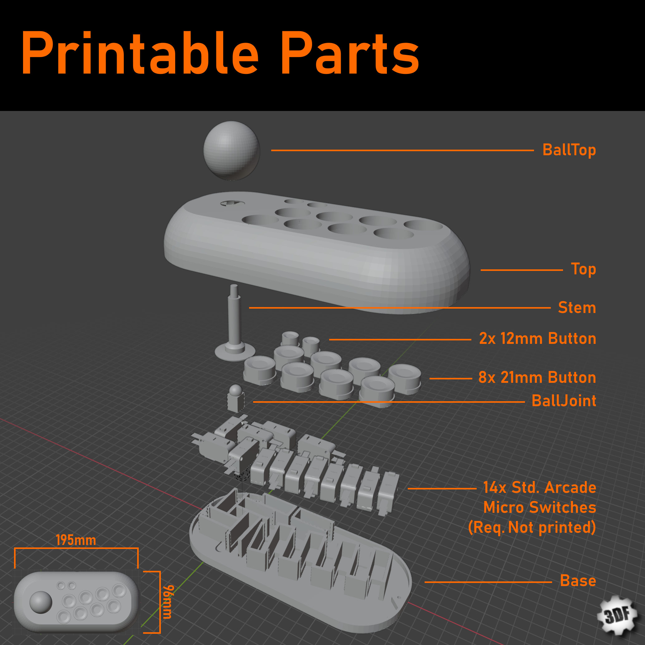 3D Printed 10 Button Arcade Joystick by 3DFreeman | Download free STL ...