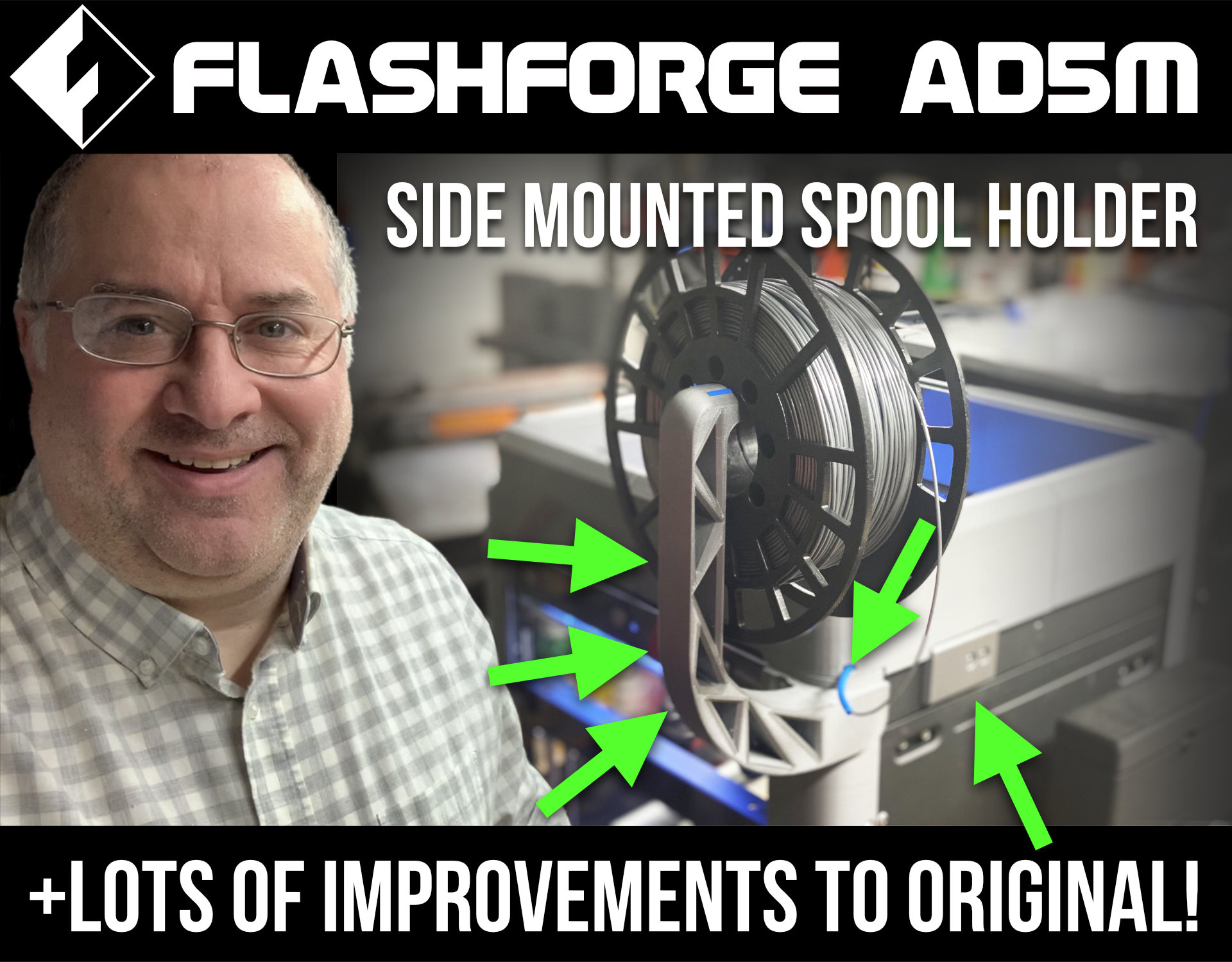 Flashforge Adventurer 5M (AD5M) IMPROVED Spool Holder, Inlet, Runout ...