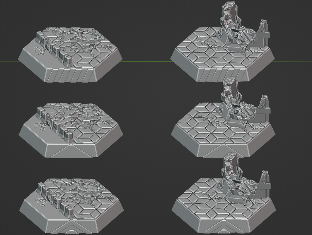 Hex Bases Urban Ruins SET 1 with front indicator for battletech etc. by ...