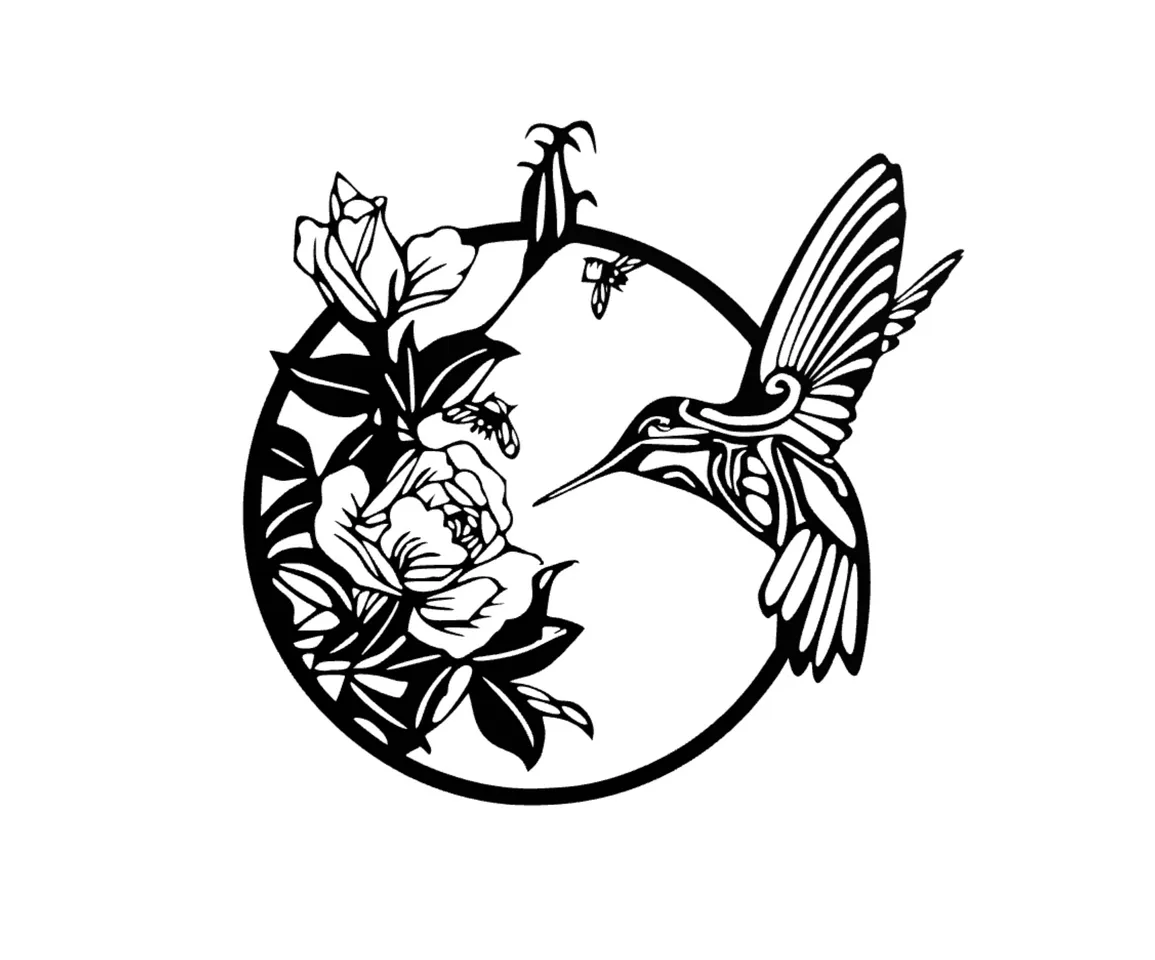 Hummingbird with flowers - wall art by klimoma | Download free STL ...