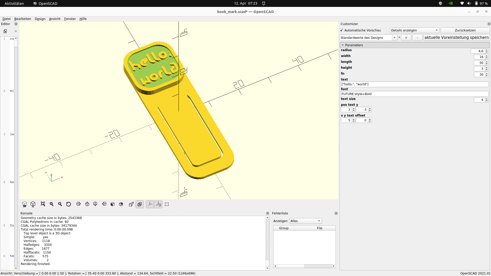 Bookmark / Lesezeichen Anpassbares / Customizable OpenSCAD- Script by kaytec | Download free STL ...