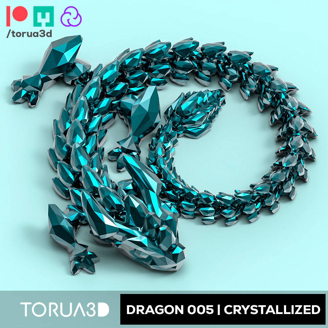 Crystallized Articulated Dragon 005 by Torua3D | Printables Store