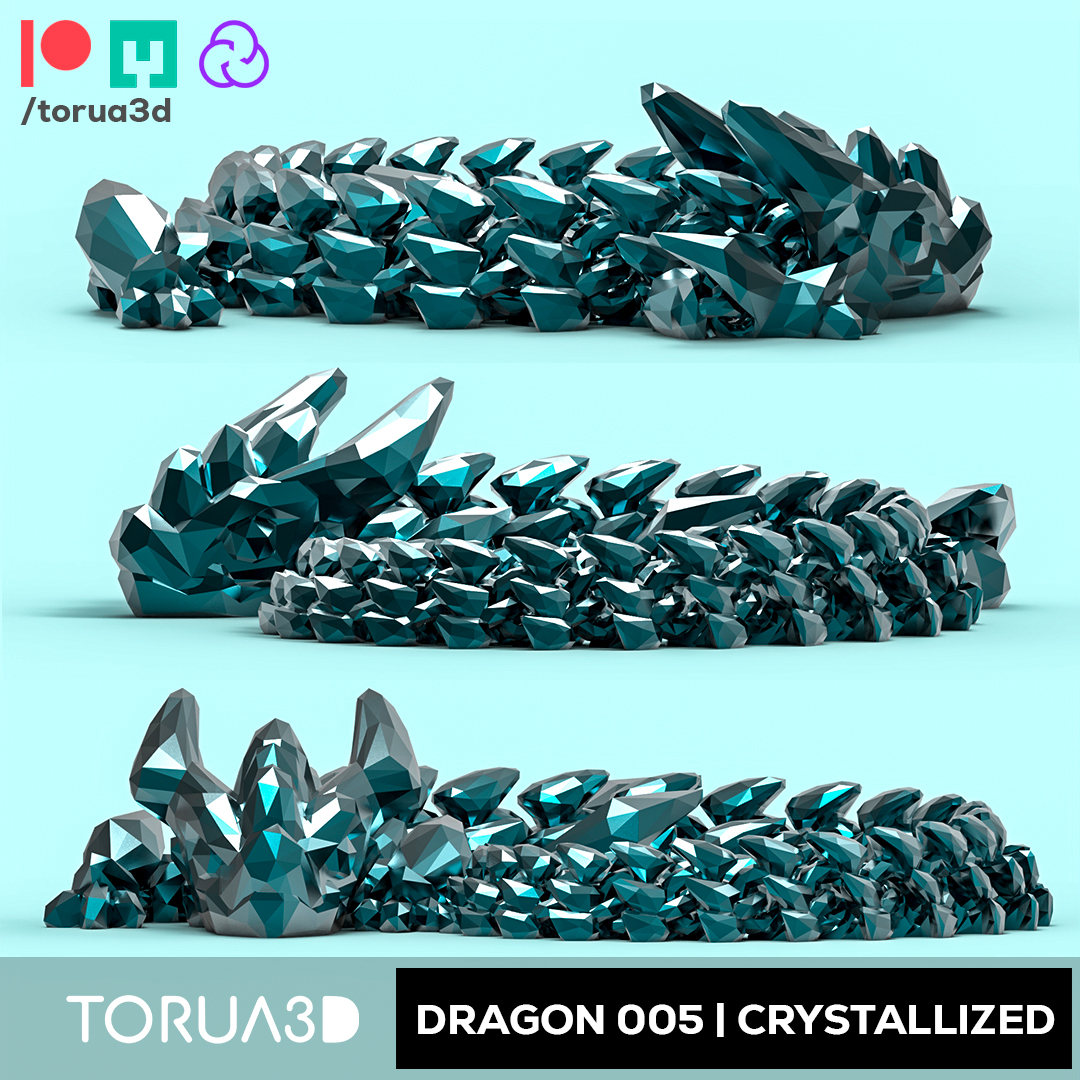 Crystallized Articulated Dragon 005 by Torua3D | Printables Store