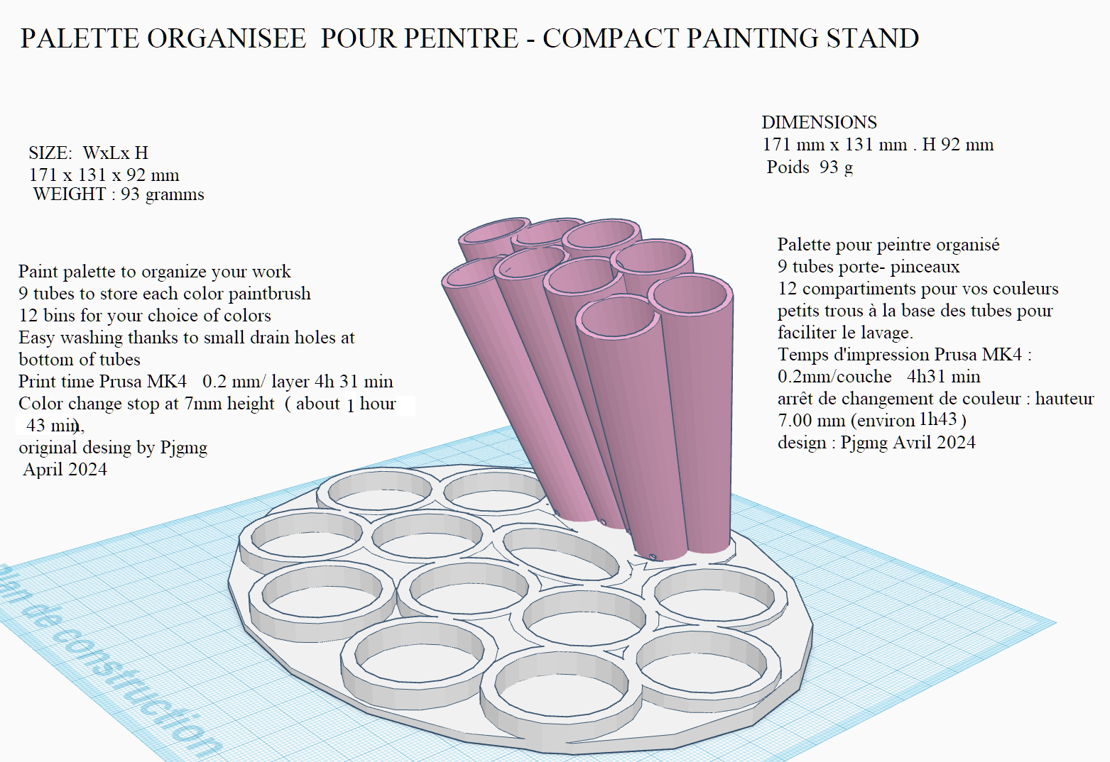PAINT PALETTE WITH PAINTBRUSH HOLDER by Pierre GROS | Download free STL ...