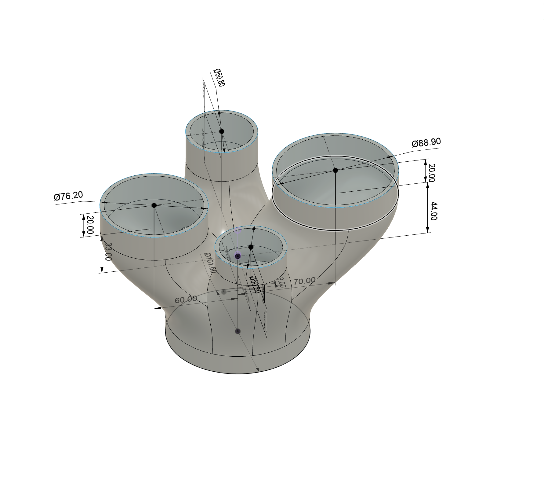Parametric Four Way Splitter Pipe or Hose Fitting by mscalora | Download free STL model ...