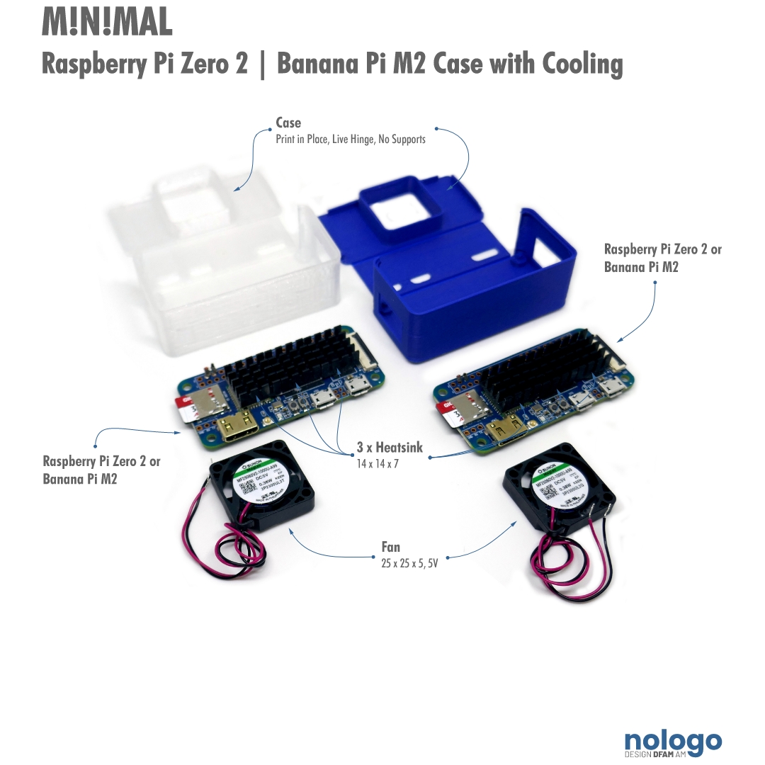 M!N!MAL 0 CH - Raspberry Pi Zero 2 / Banana Pi M2 Case with Heatsink ...