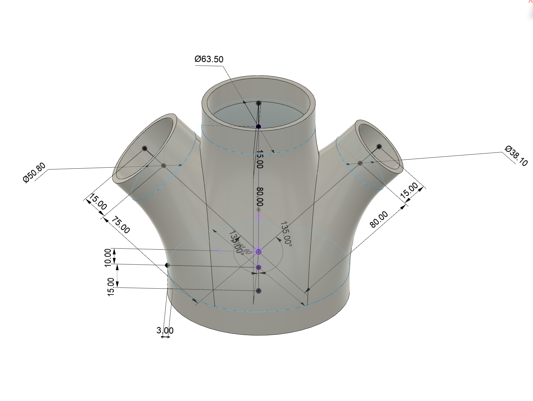 Parametric Three Way Inline Splitter Pipe or Hose Fitting by mscalora | Download free STL model ...