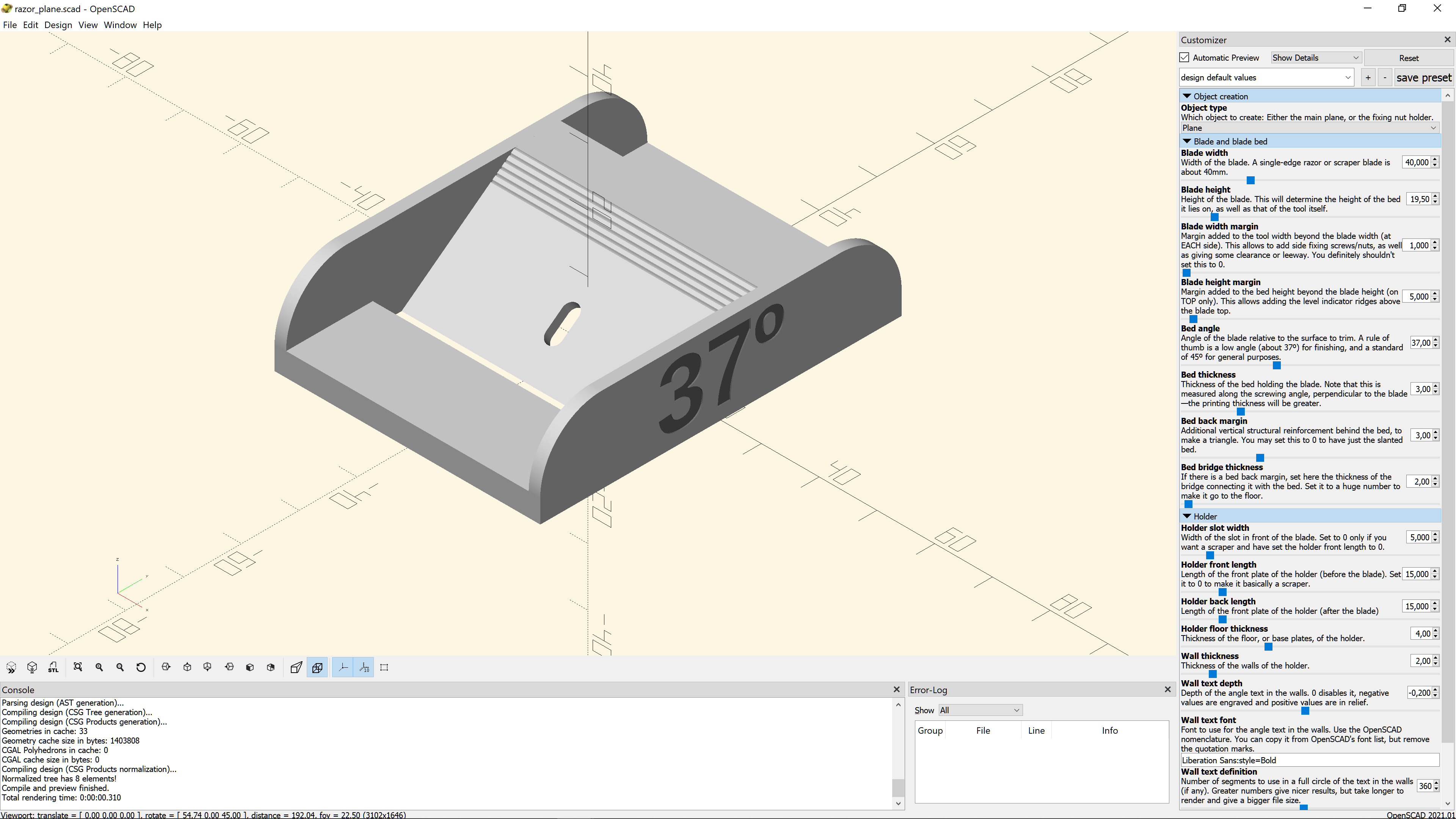 Plane or scraper tool - Customizable OpenSCAD by Xavier Faraudo ...