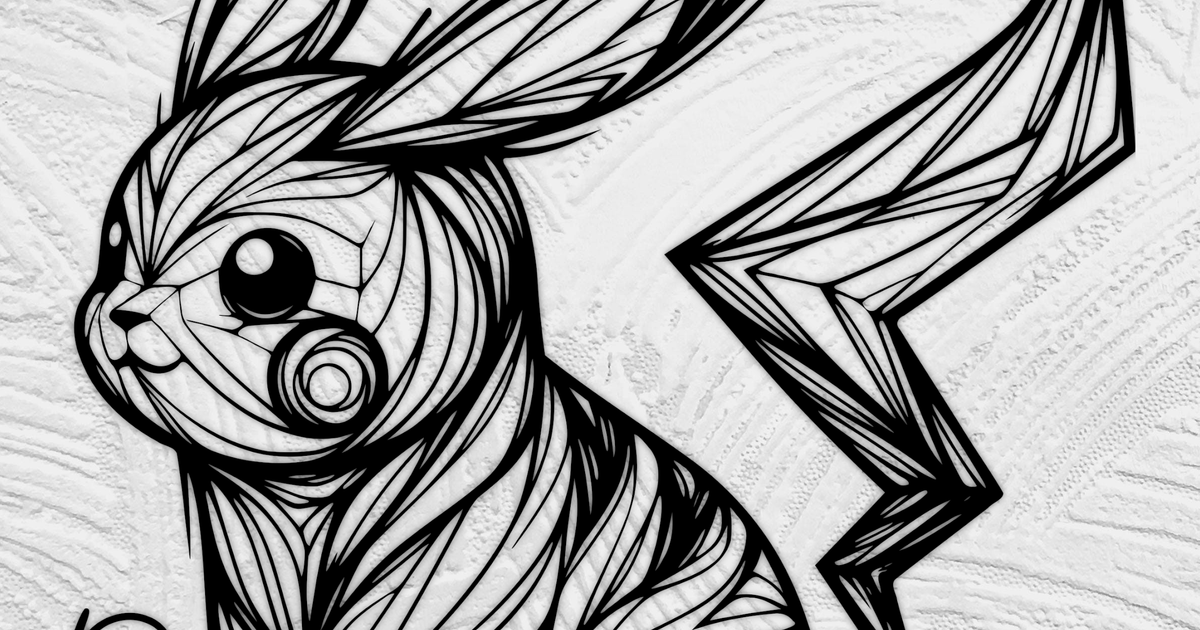 Flowing Line Art pikachu by The line art guy | Download free STL model ...