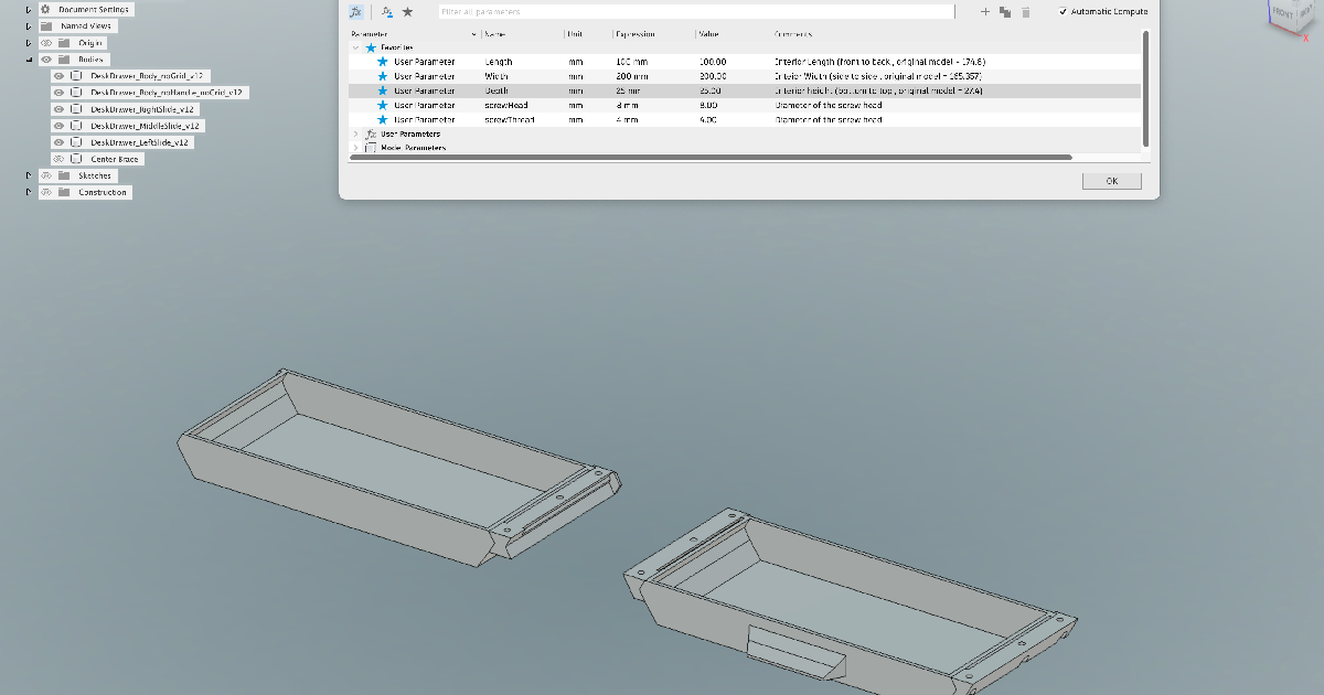 Parameterized Under Desk Drawer by treyd | Download free STL model ...