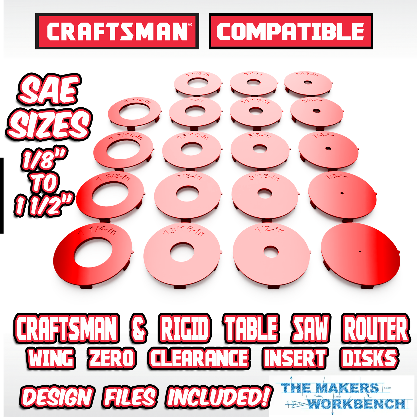 Craftsman Table Saw Router Table Zero Clearance Insert - SAE Sizes by ...