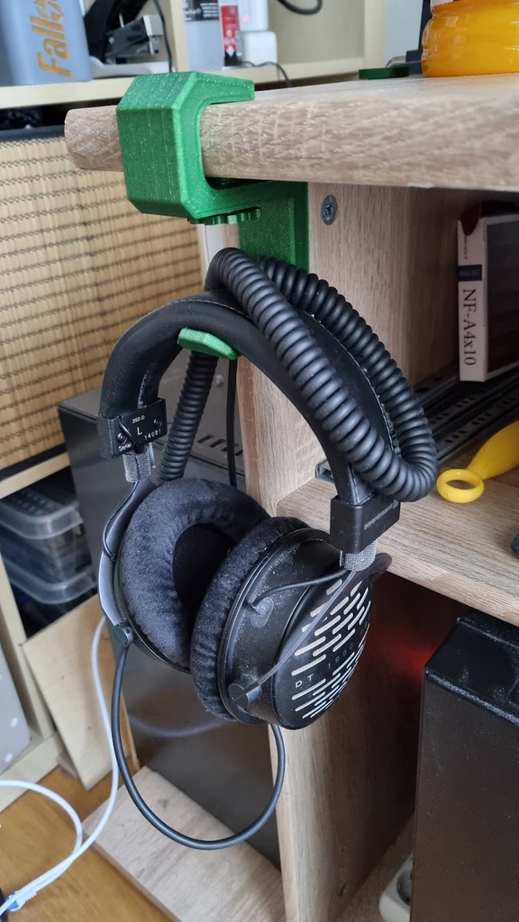 Parametric under desk headphone hanger base with or without cable ...