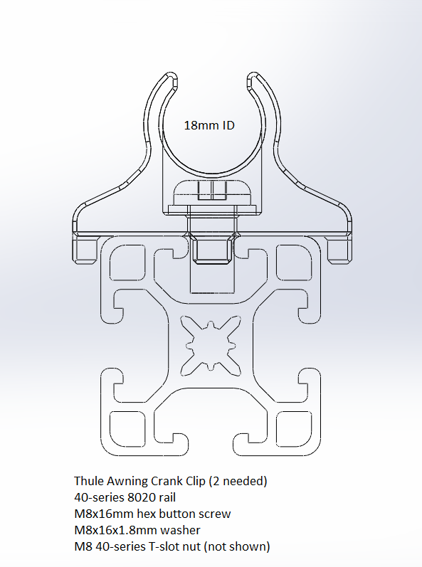 Thule awning hand crank storage clip for 40-series 8020 rails by phiba ...