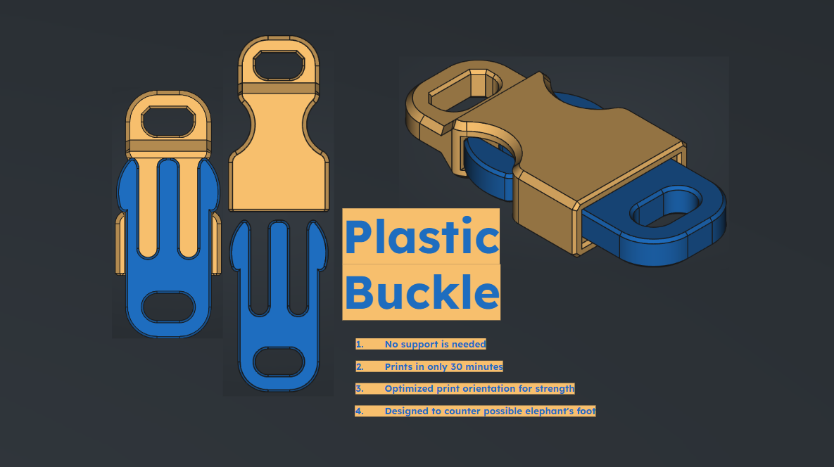 Plastic Buckle (Designed for 3d printing with zero supports) by ...