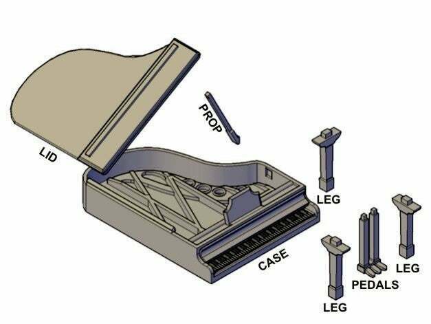 Grand Piano Kit Card (1:24) with chair (open or closed possible!) by ...