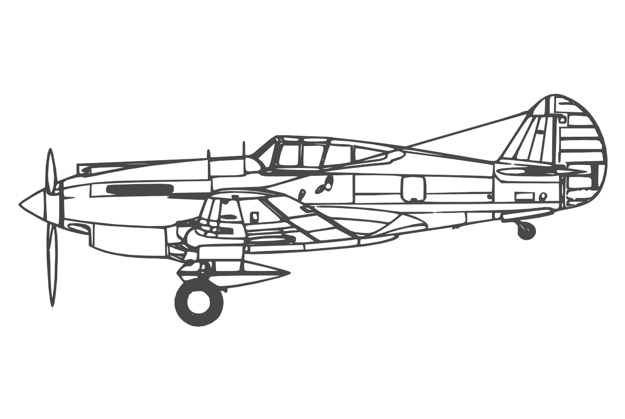 Curtiss P-40C Warhawk 3-view Line Art by Fight to Fly Designs ...