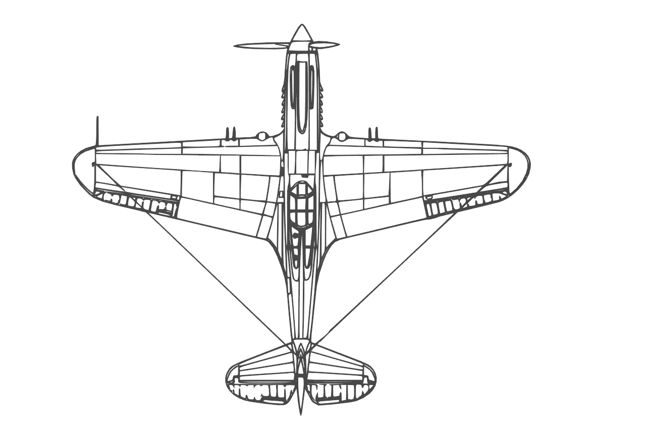Curtiss P-40C Warhawk 3-view Line Art by Fight to Fly Designs ...