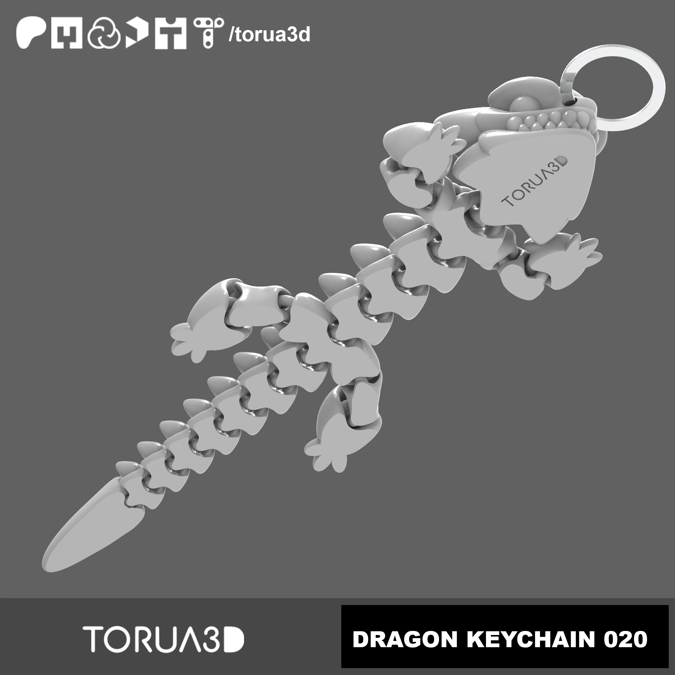 Articulated Dragon Keychain 020 by Torua3D | Printables Store