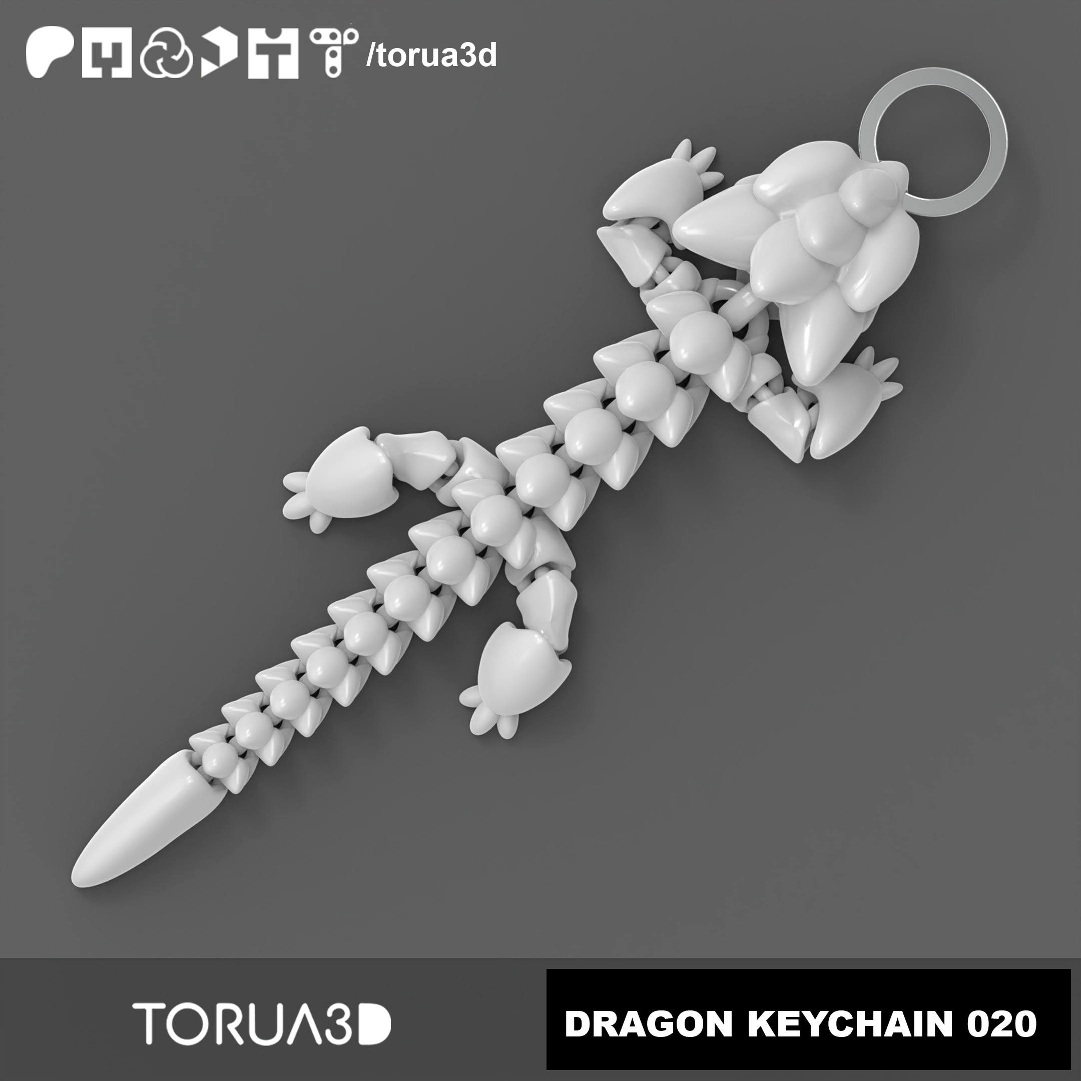 Articulated Dragon Keychain 020 by Torua3D | Printables Store