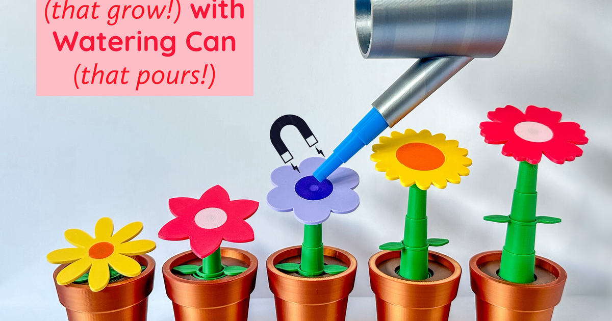 Potted Flowers with Watering Can by 3DPmom | Download free STL model ...