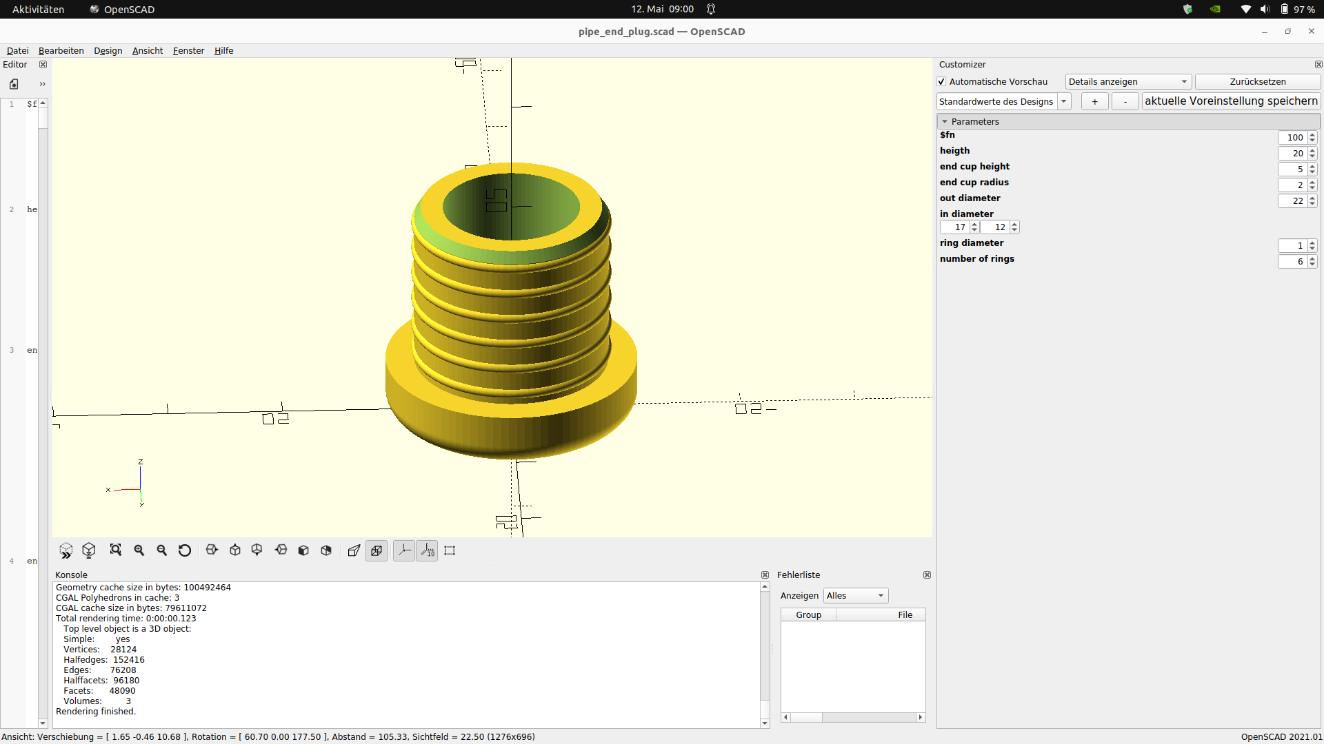 Flexible Rohrendkappe / Flex Pipe End Cap / Anpassbares / Customizable OpenSCAD- Script by ...