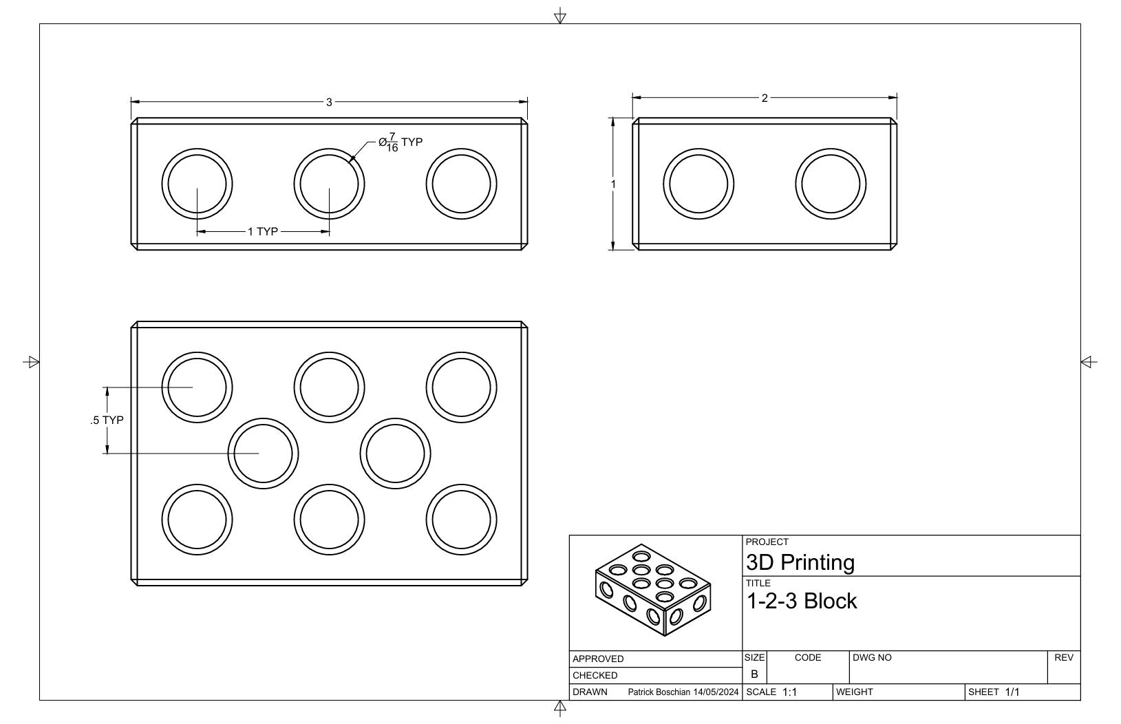Imperial 123 Block with 7/16" Holes by Patrick Boschian | Download free ...