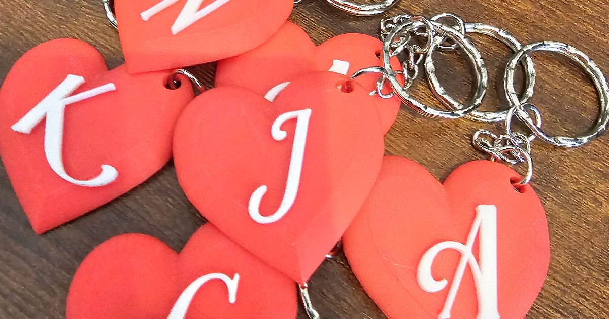 heart key ring with initial by john nixon | Download free STL model ...