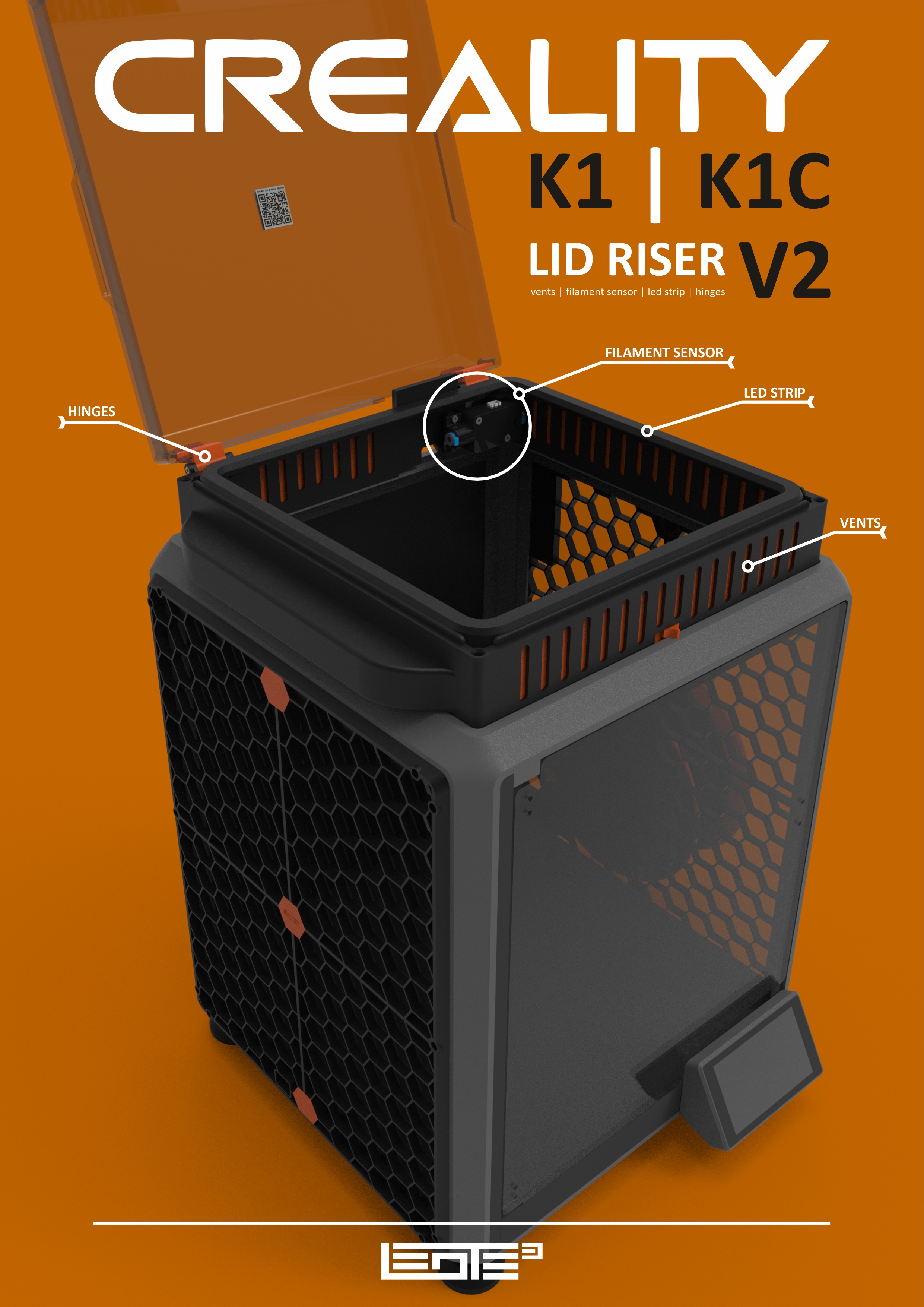 CREALITY K1+K1C LID RISER V2 (50mm height) por LEOTE3 | Descargar ...