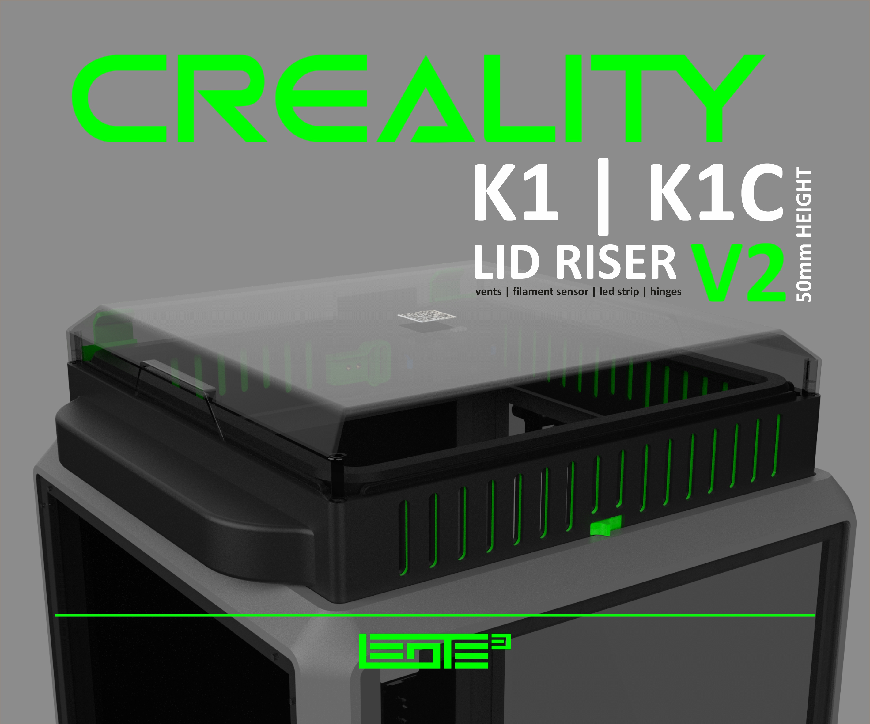 CREALITY K1+K1C LID RISER V2 (50mm height) por LEOTE3 | Descargar ...