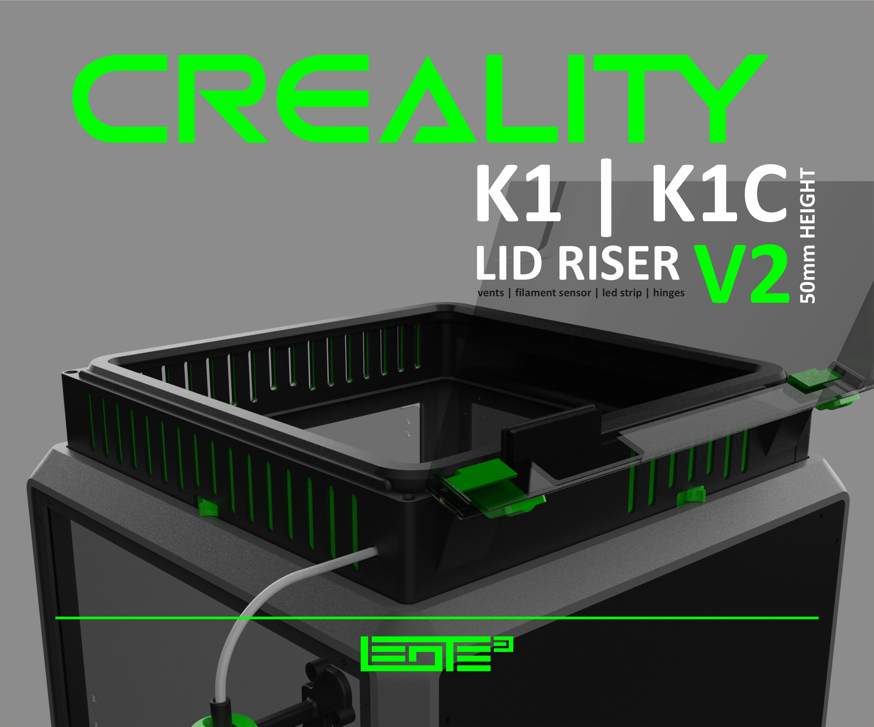 CREALITY K1+K1C LID RISER V2 (50mm height) por LEOTE3 | Descargar ...