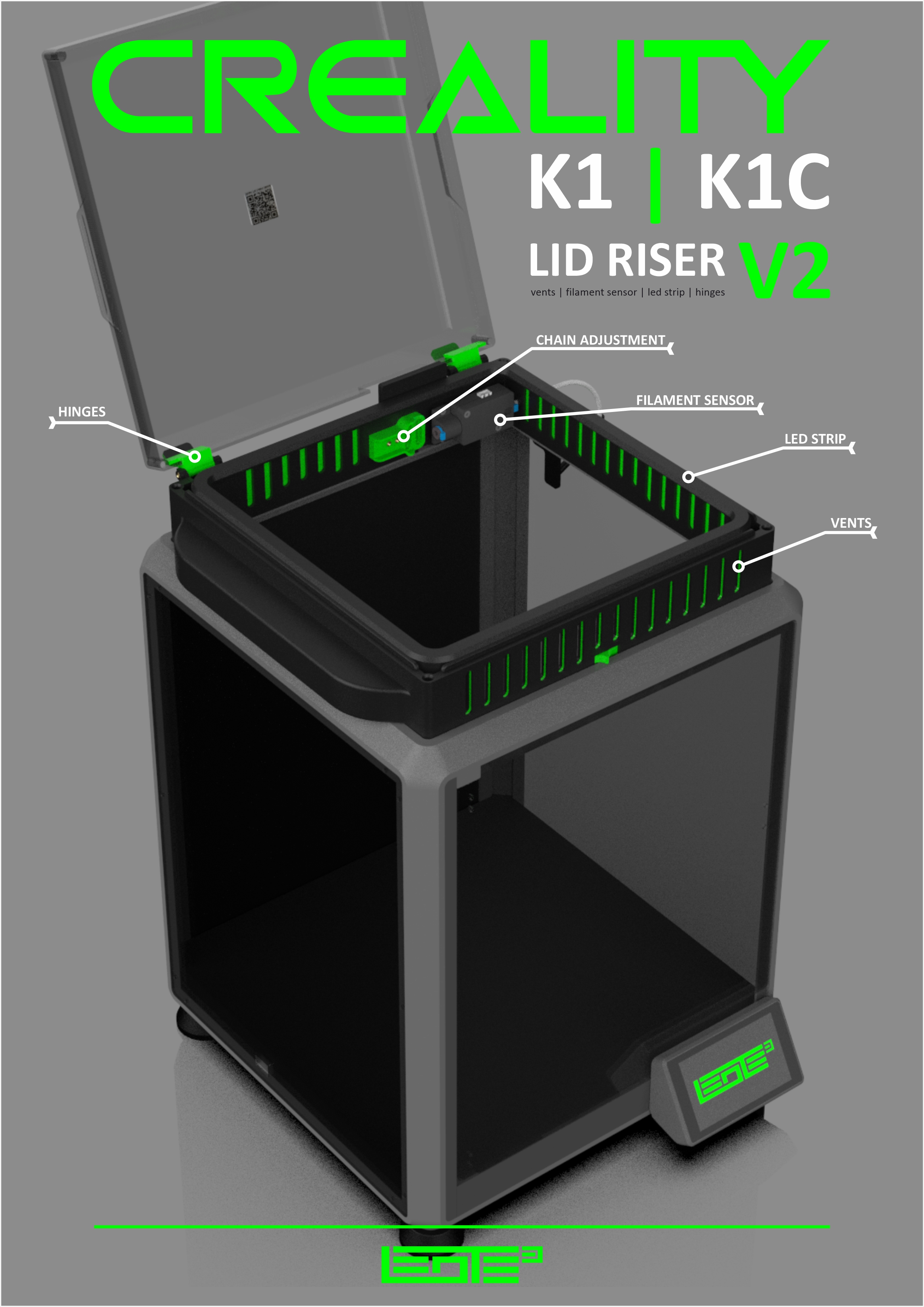 CREALITY K1+K1C LID RISER V2 (50mm height) por LEOTE3 | Descargar ...