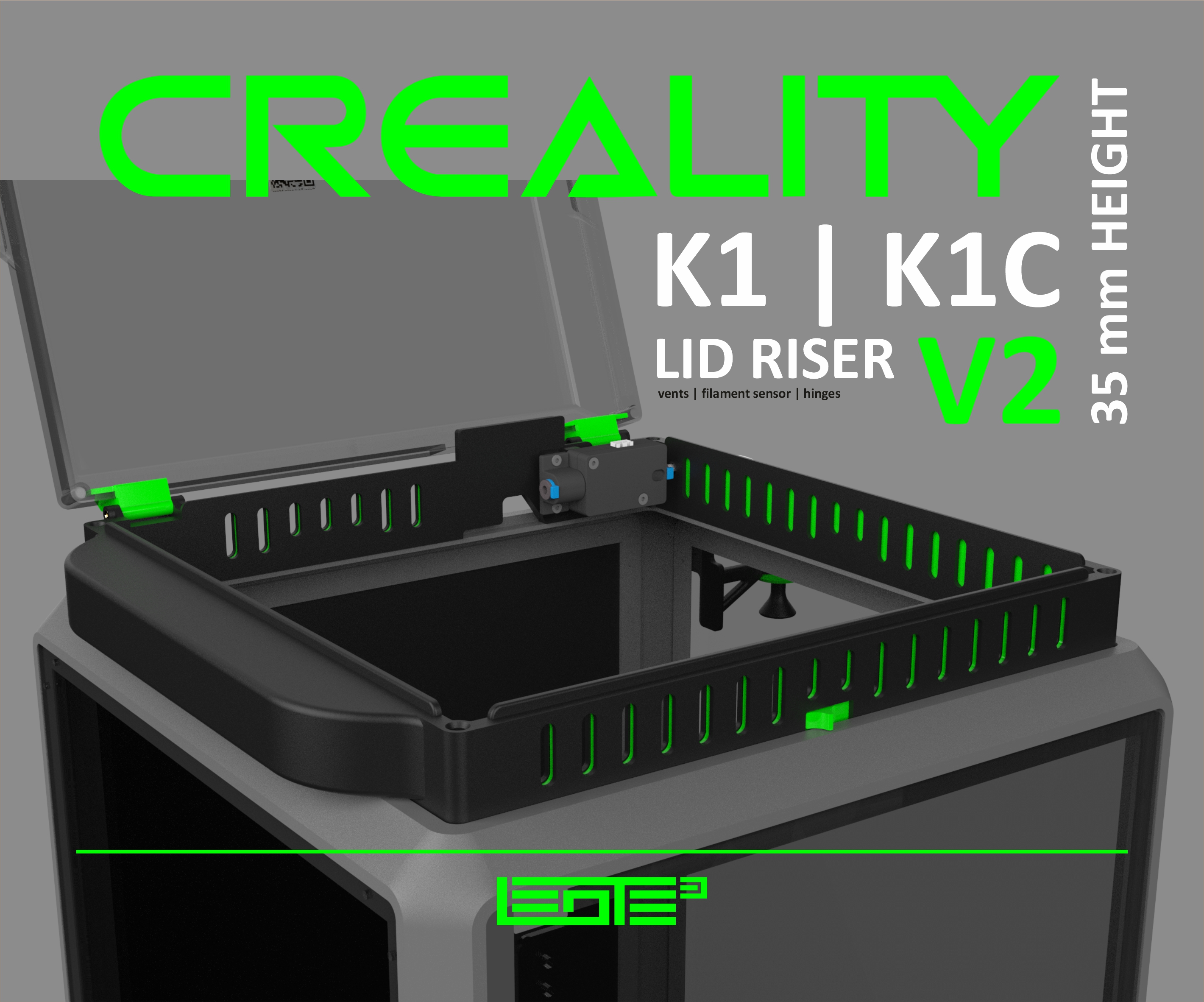 CREALITY K1+K1C LID RISER V2 [WITHOUT LEDs] [35mm height] by LEOTE3D ...