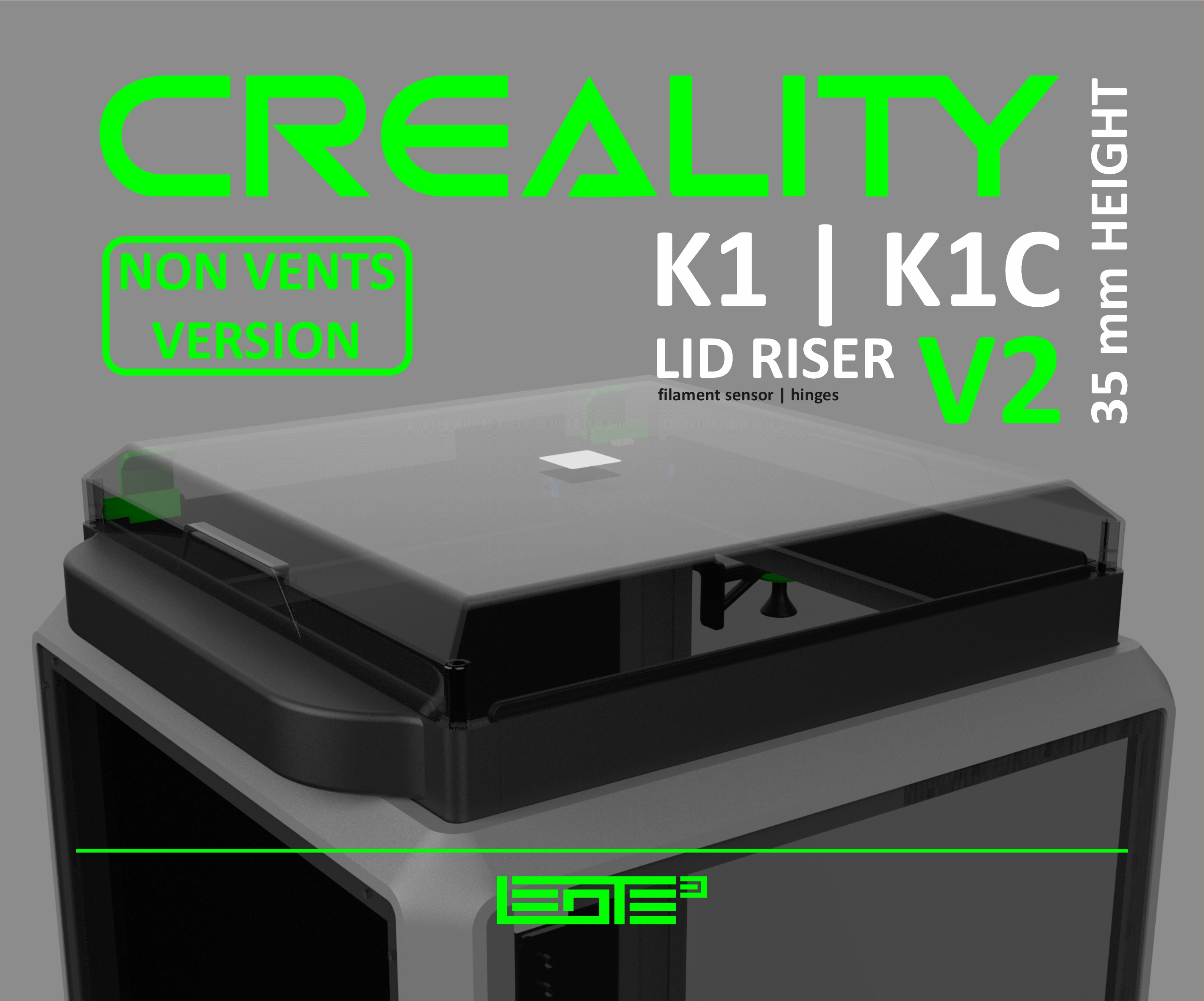 CREALITY K1+K1C LID RISER V2 [WITHOUT LEDs] [35mm height] by LEOTE3D ...