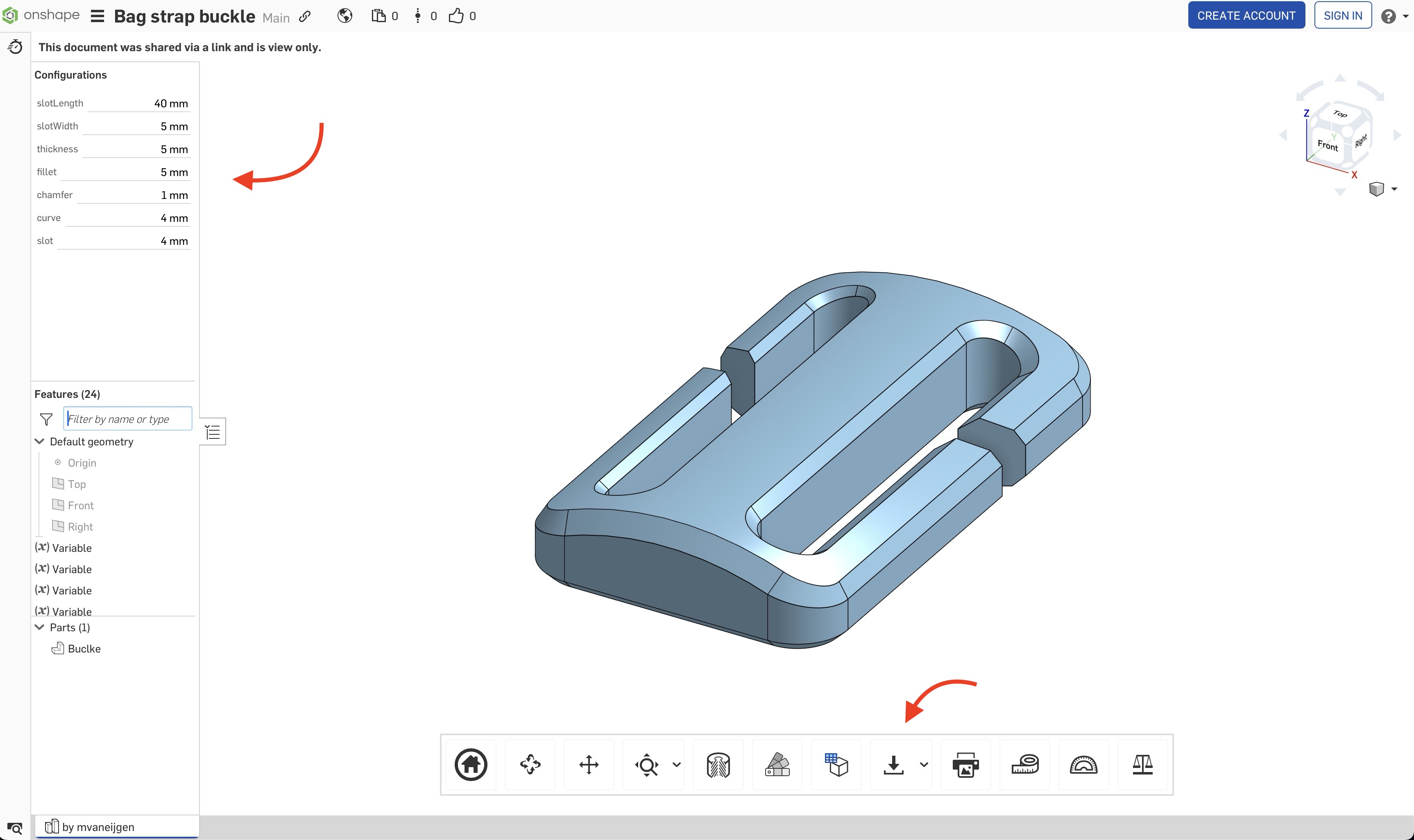 Bag strap buckle (OnShape fully parametric) by mvaneijgen | Download ...