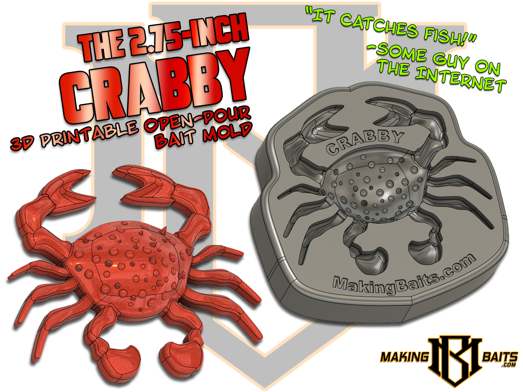 The 2.75-inch Crabby Open Pour Bait Mold by TheMakersWorkbench ...
