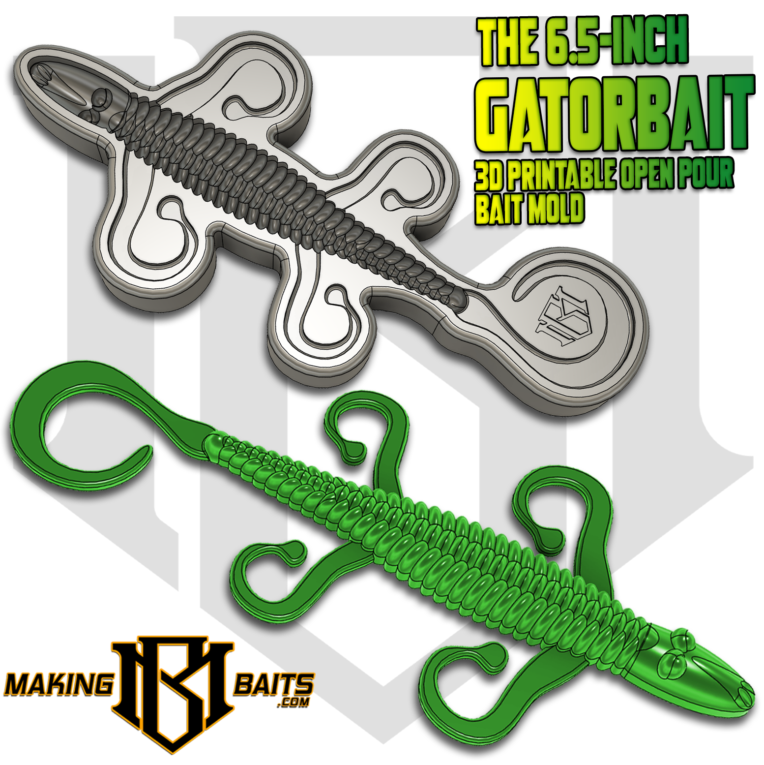 The 6.5-inch GatorBait Open Pour Bait Mold By MakingBaits.com by TheMakersWorkbench | Printables ...