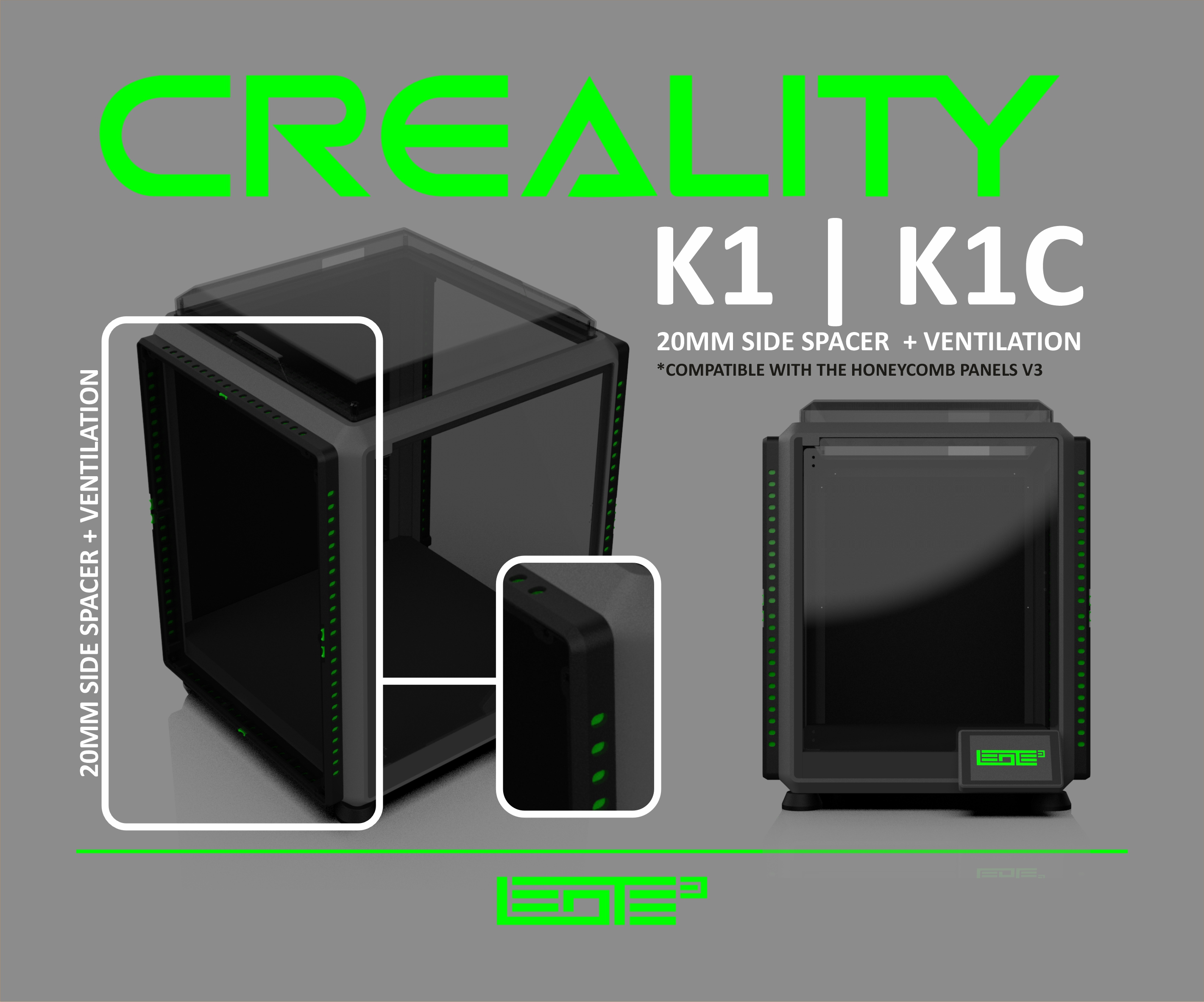 CREALITY K1C | K1 20mm SIDE SPACER + VENTILATION (compatible with the ...
