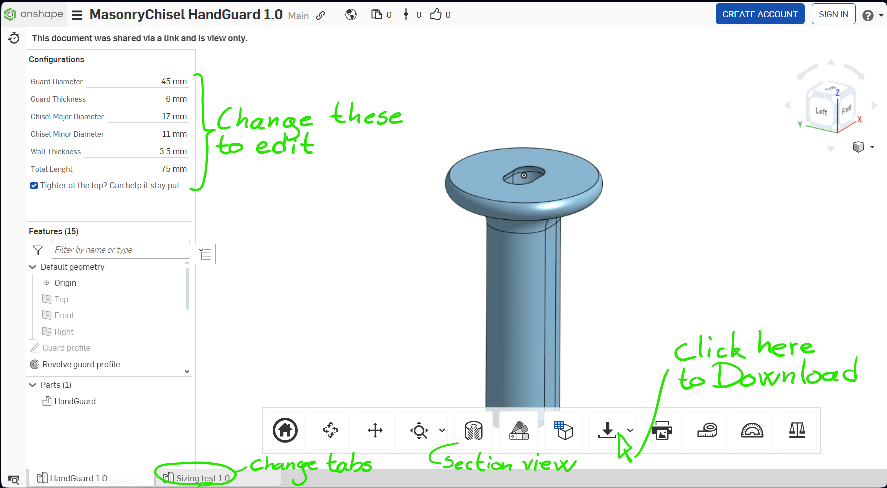 Masonry chisel handguard (customizable) by Dojan | Download free STL ...