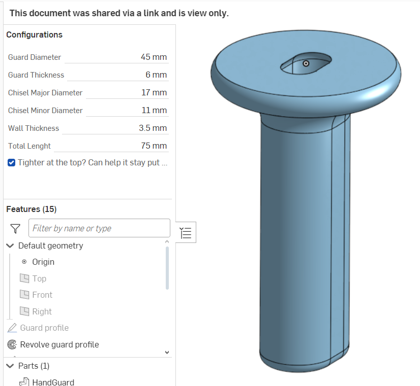 Masonry chisel handguard (customizable) by Dojan | Download free STL ...