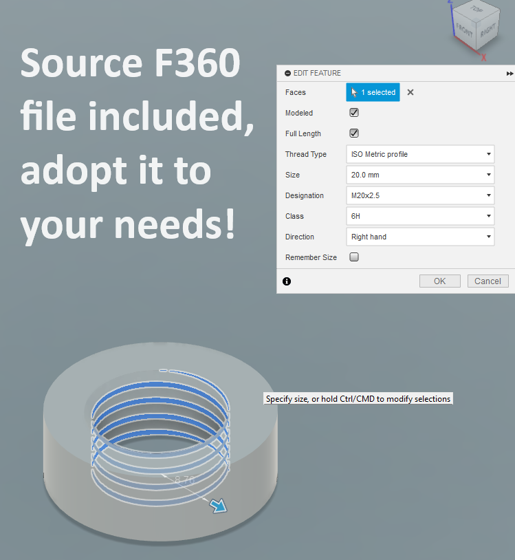 M20 x 2.5 printed thread allowance/offset test [Fusion 360 source file ...