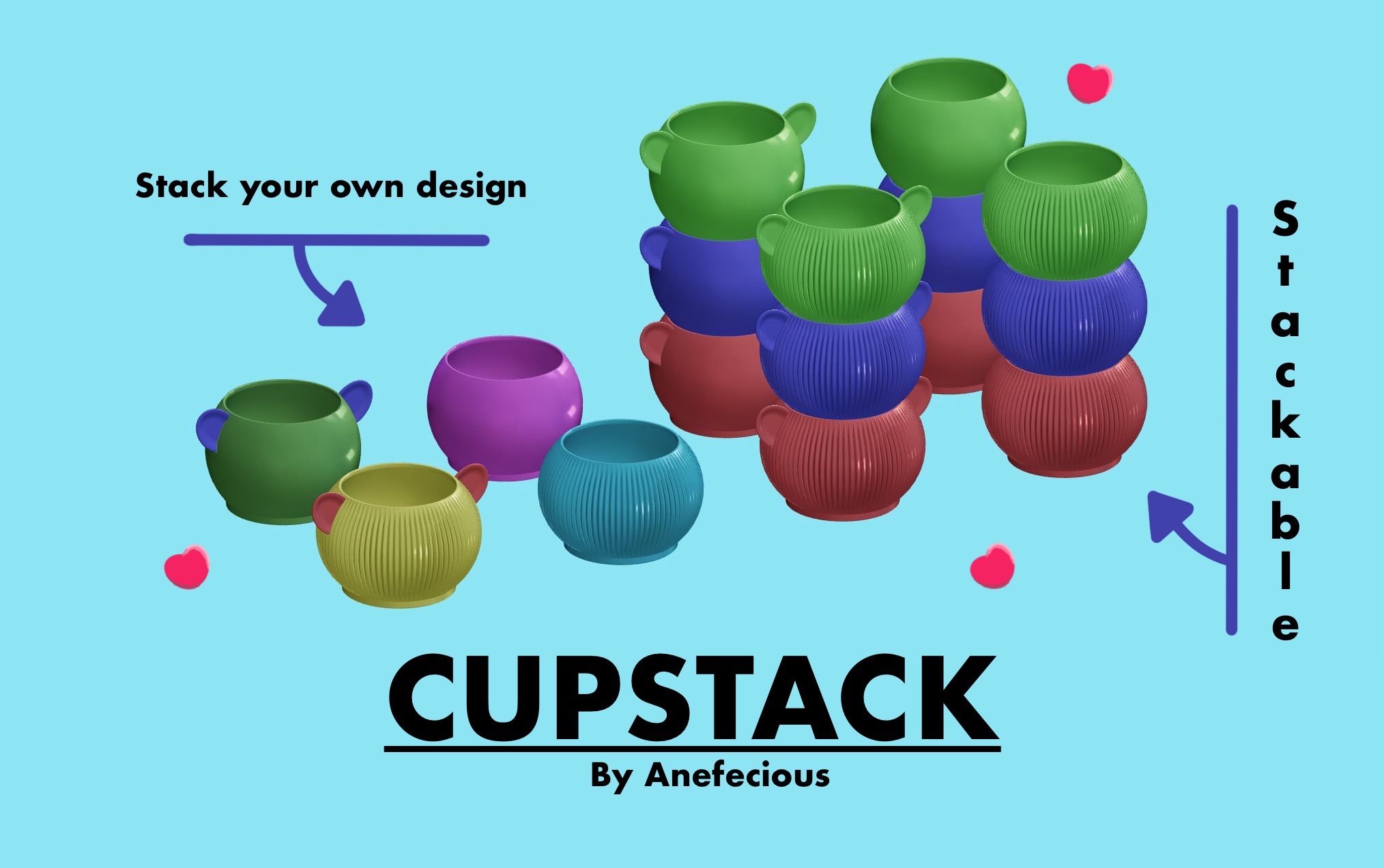 Cupstack: Cute Stackable Cups with Ear Accents by Anefecious | Download ...