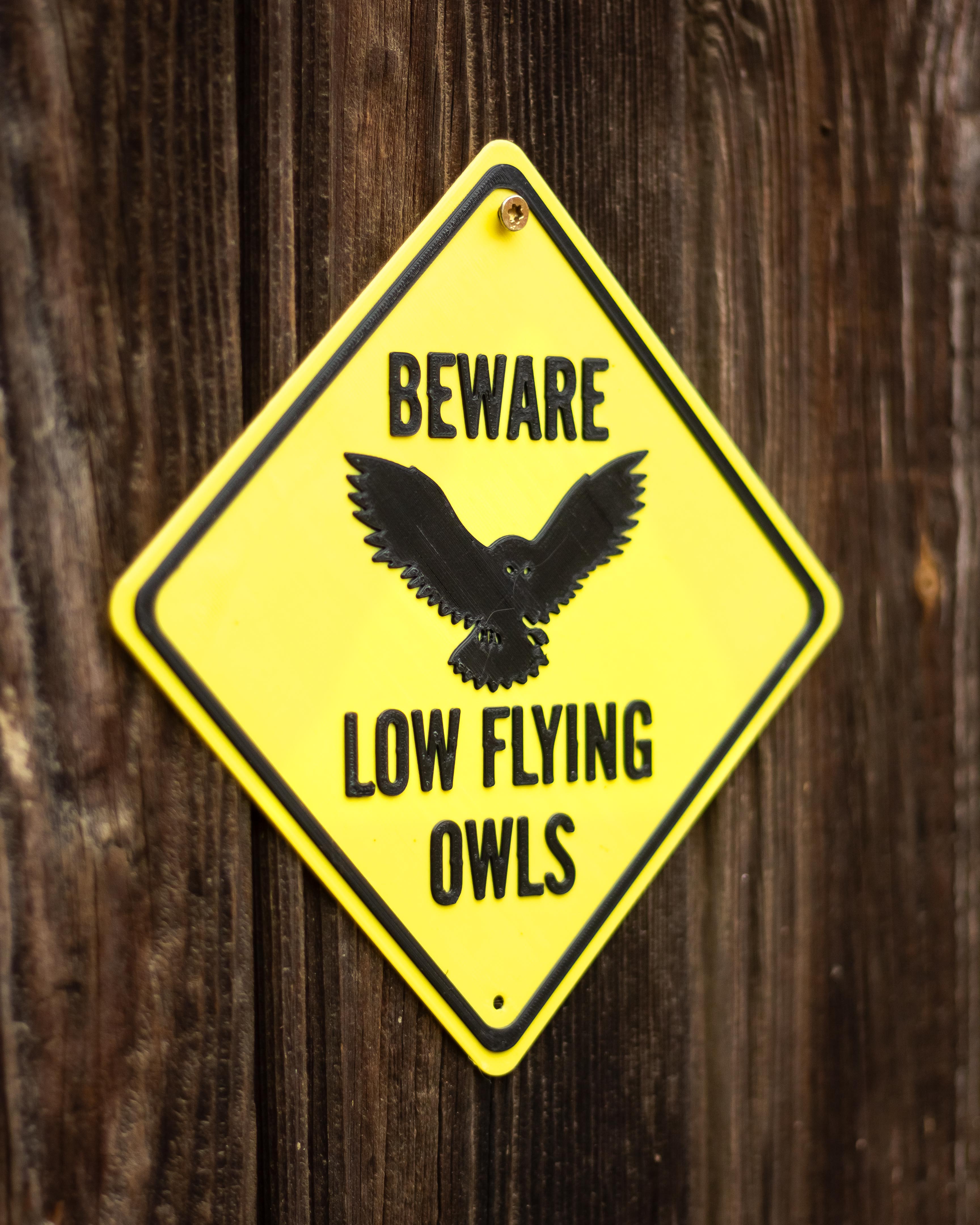 BEWARE LOW FLYING OWLS warning sign. Single colour printers friendly ...