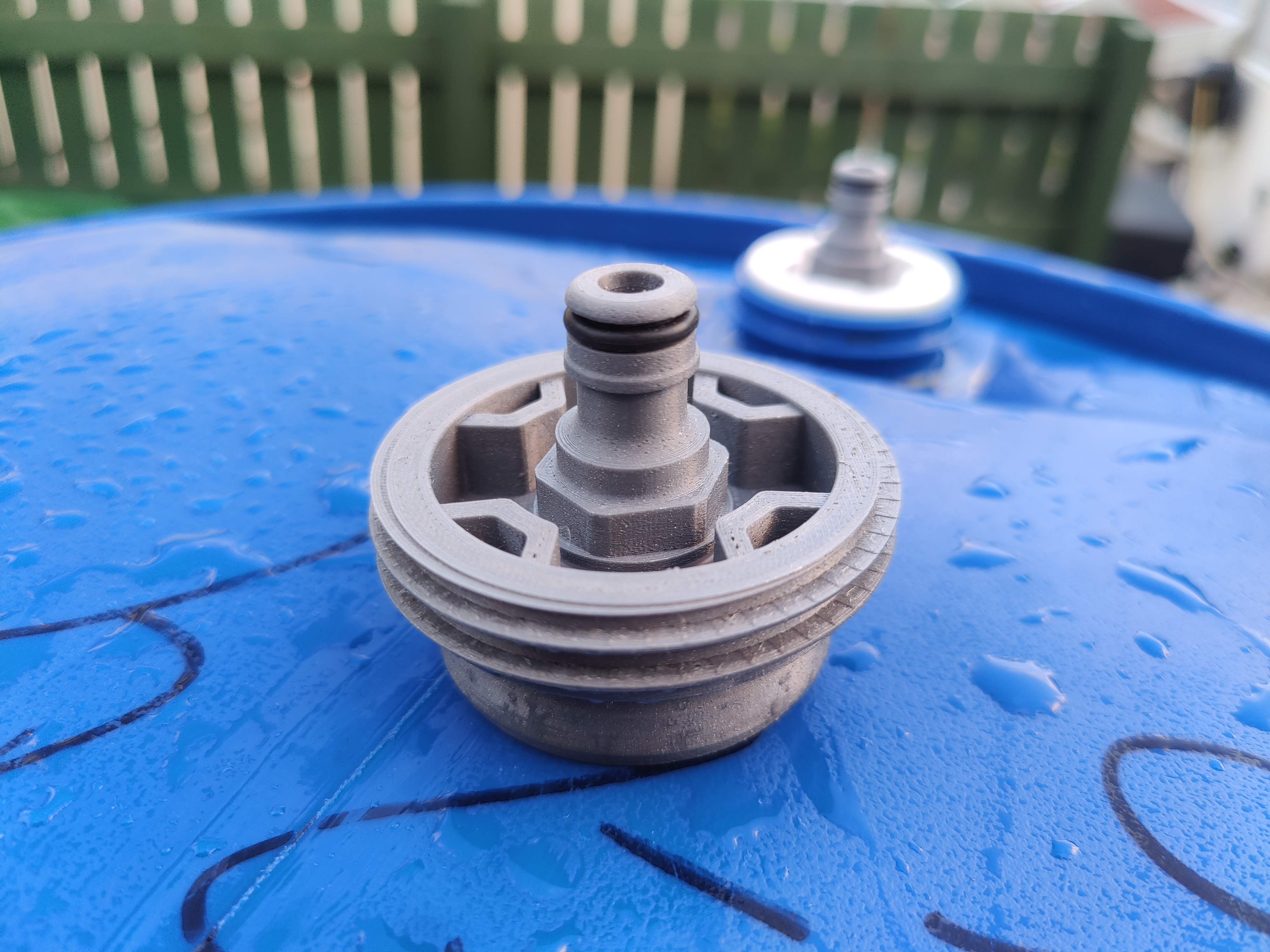 Plastic barrel bung caps with gardena hose connector by christofferrap ...