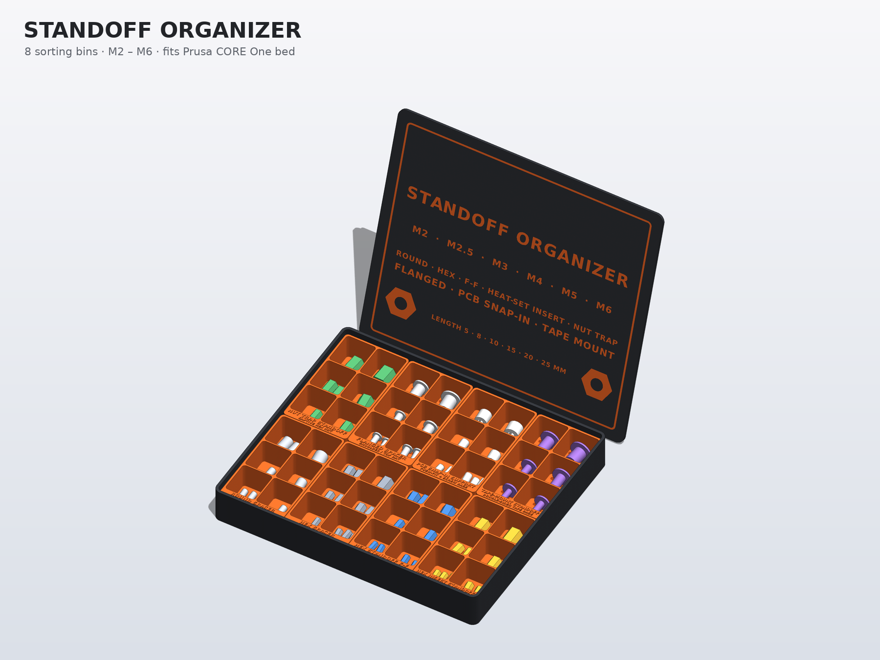 Standoff Organizer M2–M6 – Box with 8 Sorting Bins + 275 Printable ...