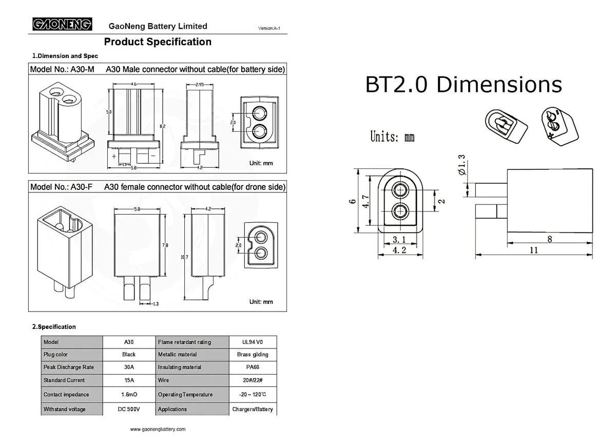 BetaFPV BT2.0 and GNB A30 Connectors by Riley Entropy | Download free STL model | Printables.com