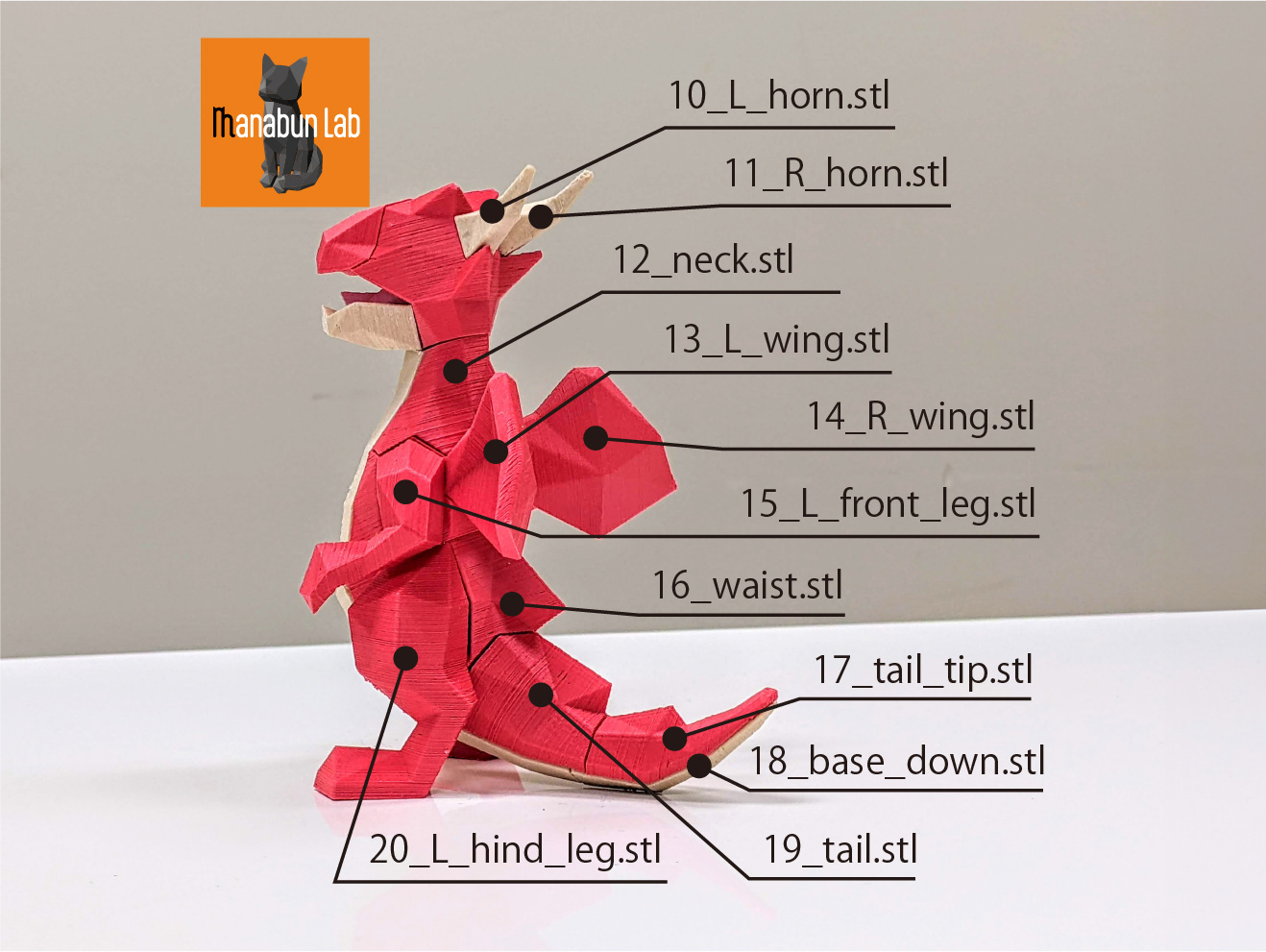 Low Poly Dragon Puzzle by Manabun Lab | Printables Store