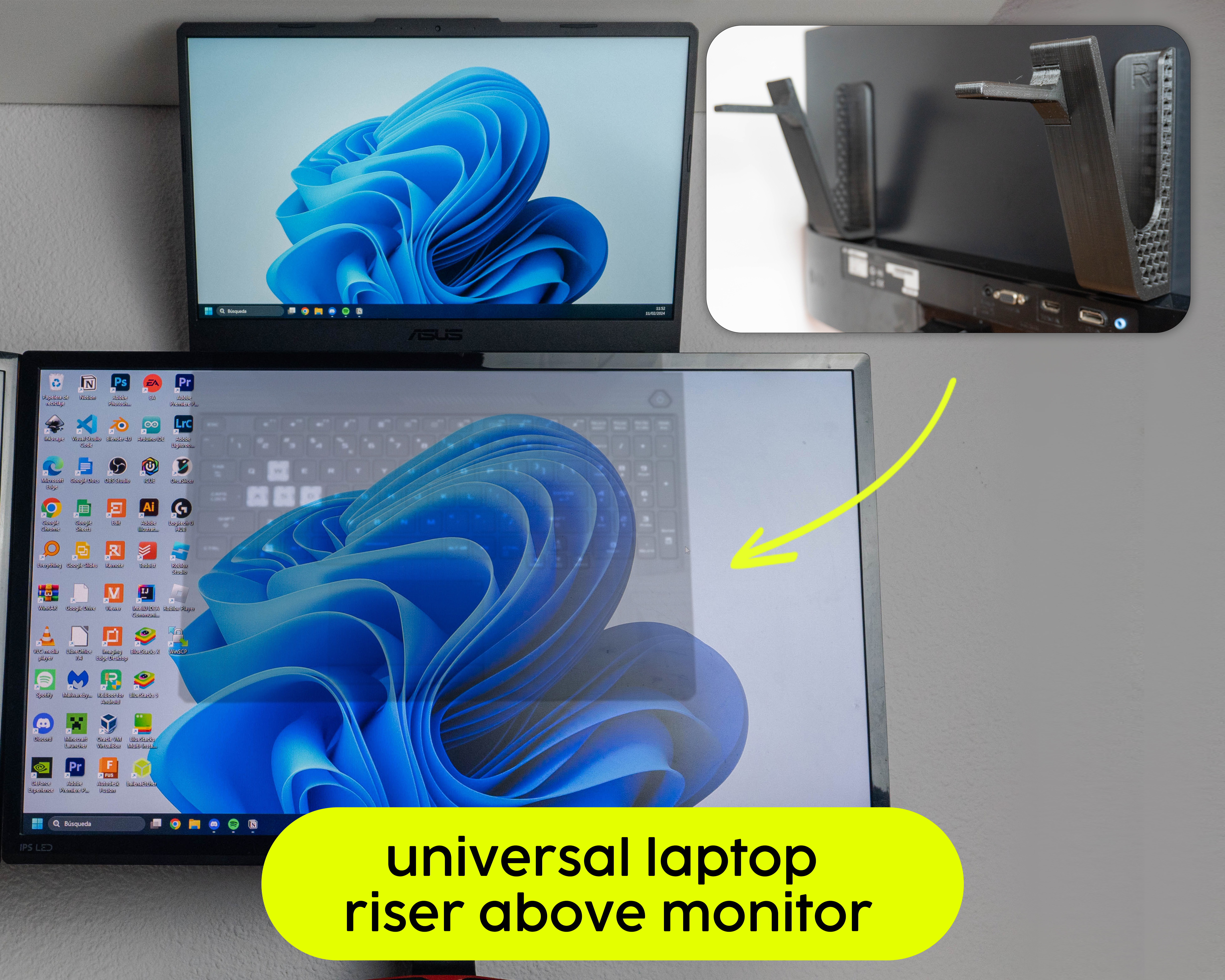 Laptop riser above monitor by makermaking | Download free STL model ...