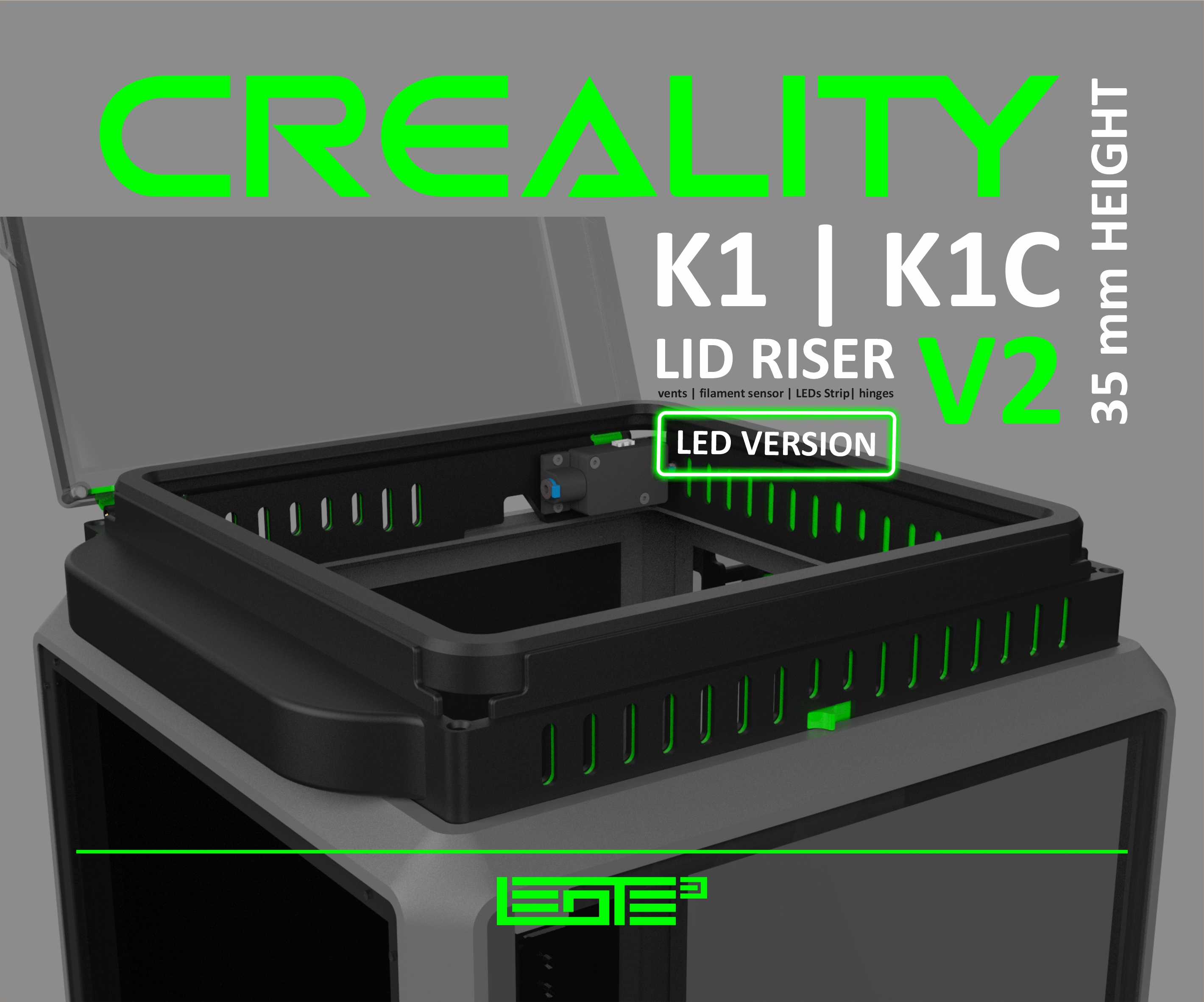 CREALITY K1+K1C LID RISER V2 [LED VERSION] [35mm height] by LEOTE3D ...