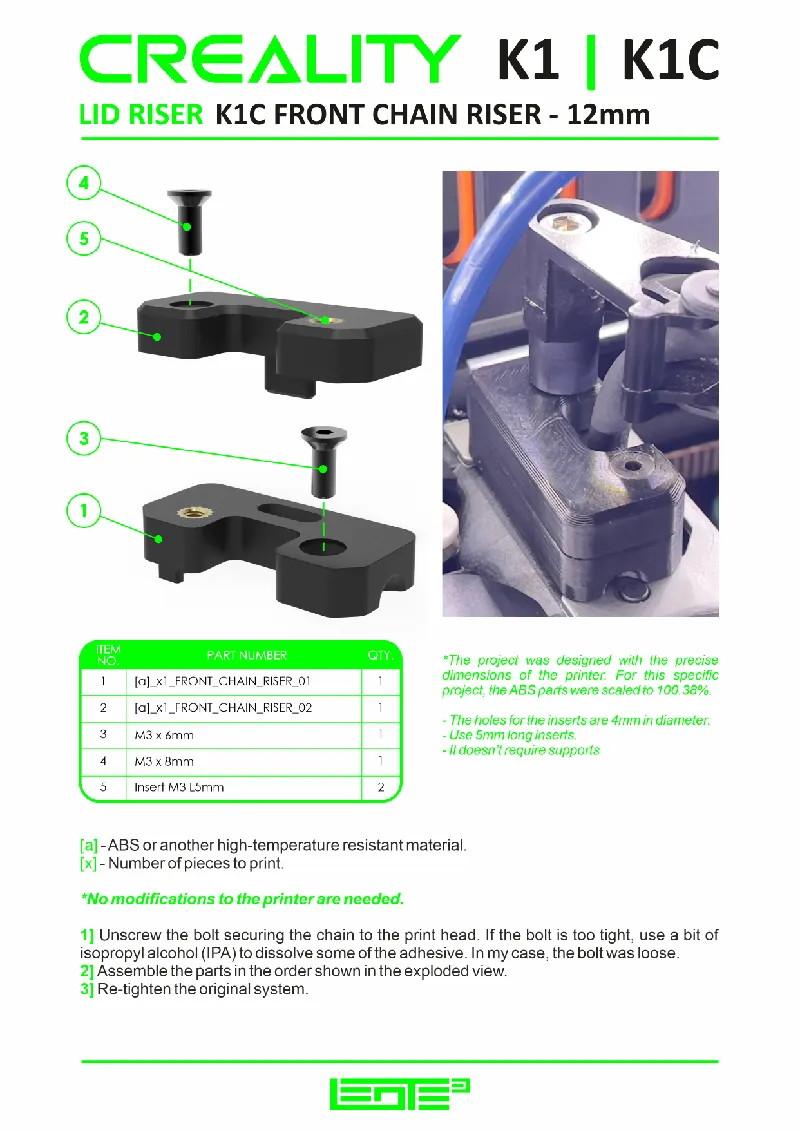 CREALITY K1 | K1C | K1SE - LID RISER V2 [LED VERSION] [35mm height] by ...