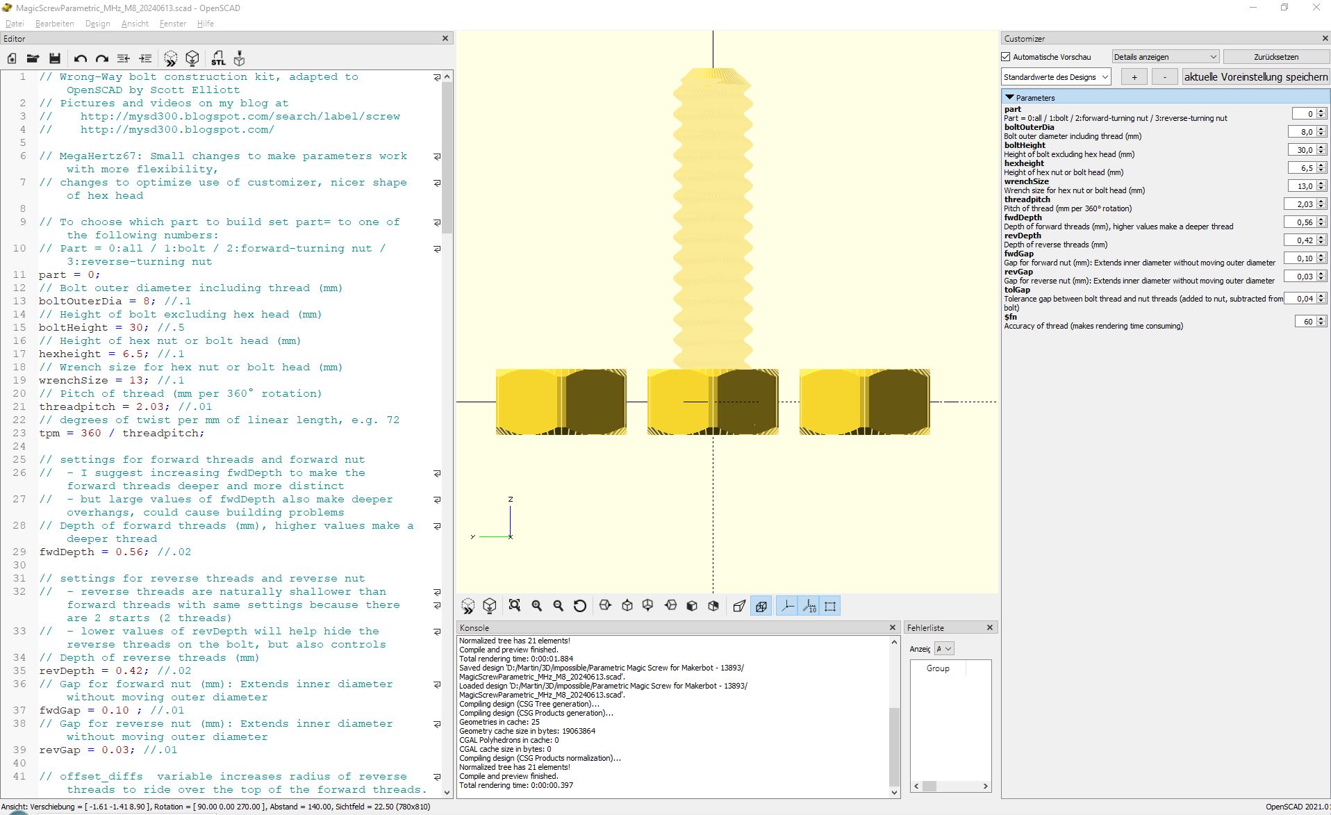 Get nuts! Try magic screw! Customizeable OpenSCAD by MegaHertz67 ...